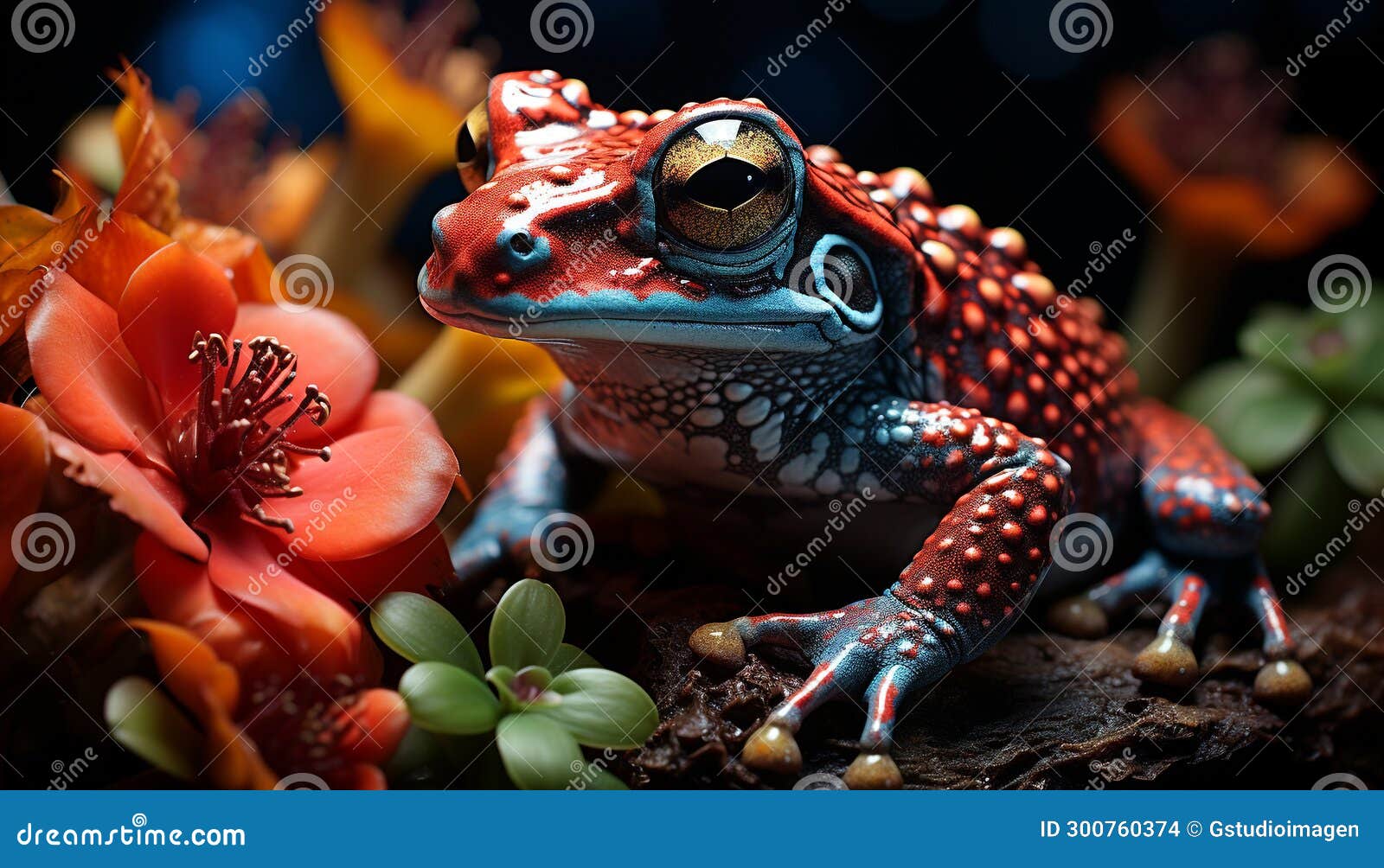 Cute Green Toad Sitting on Wet Leaf in Tropical Forest Generated by AI ...