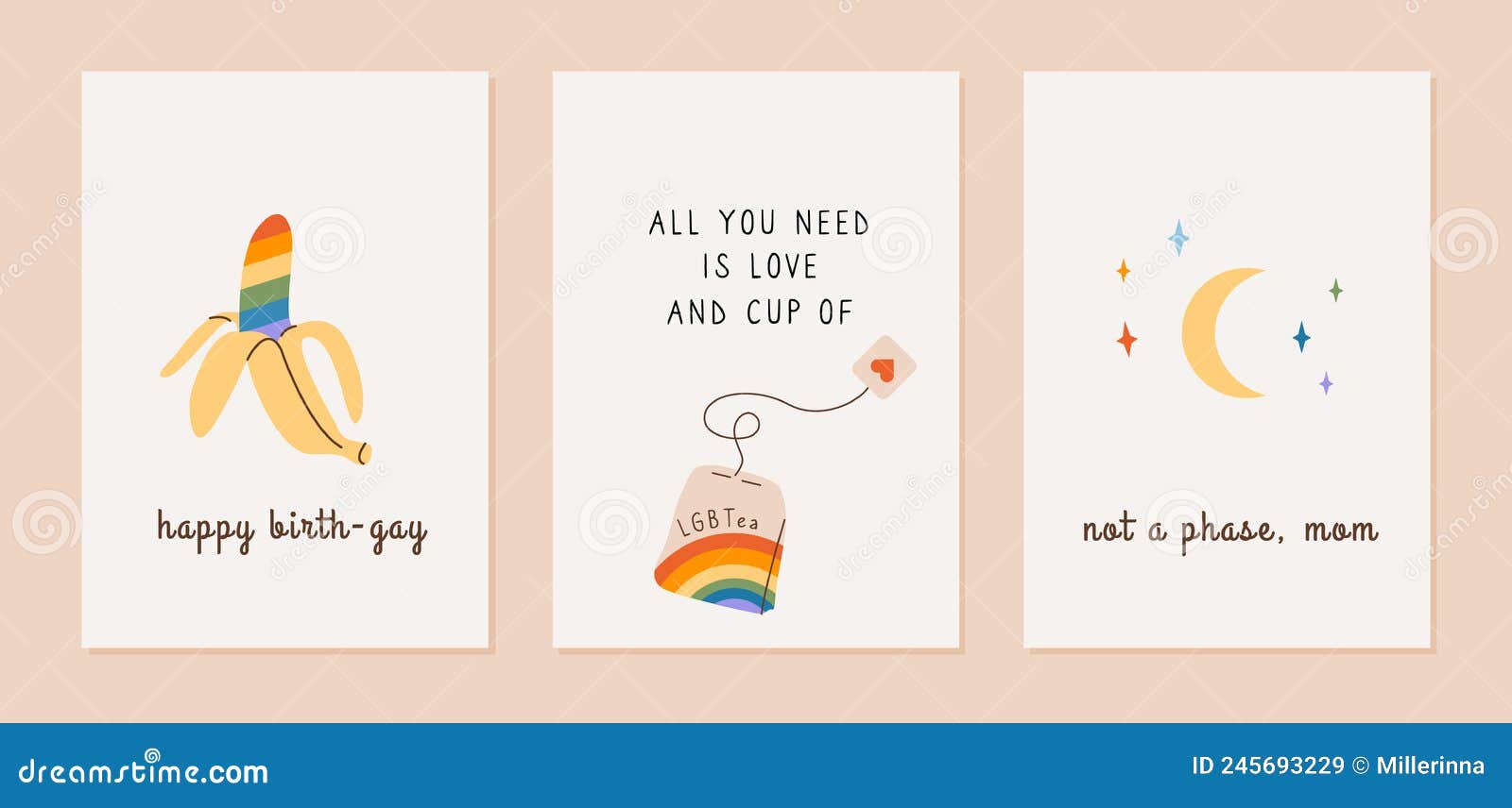 Cute Greeting Cards With Lgbt Symbols Pride Month Poster With Rainbow