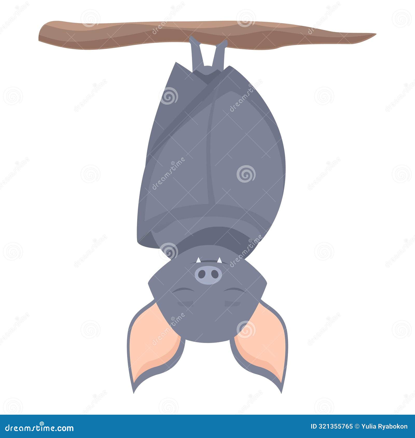 Cute Grey Bat Hanging Upside Down on a Tree Branch Stock Vector ...