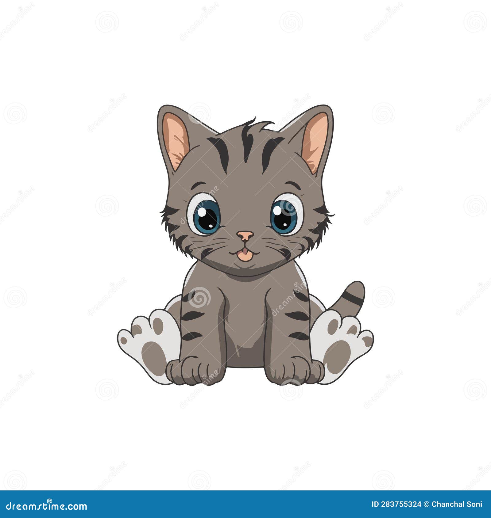 Cute Grey Cat Cartoon Vector Stock Illustration - Illustration of ...