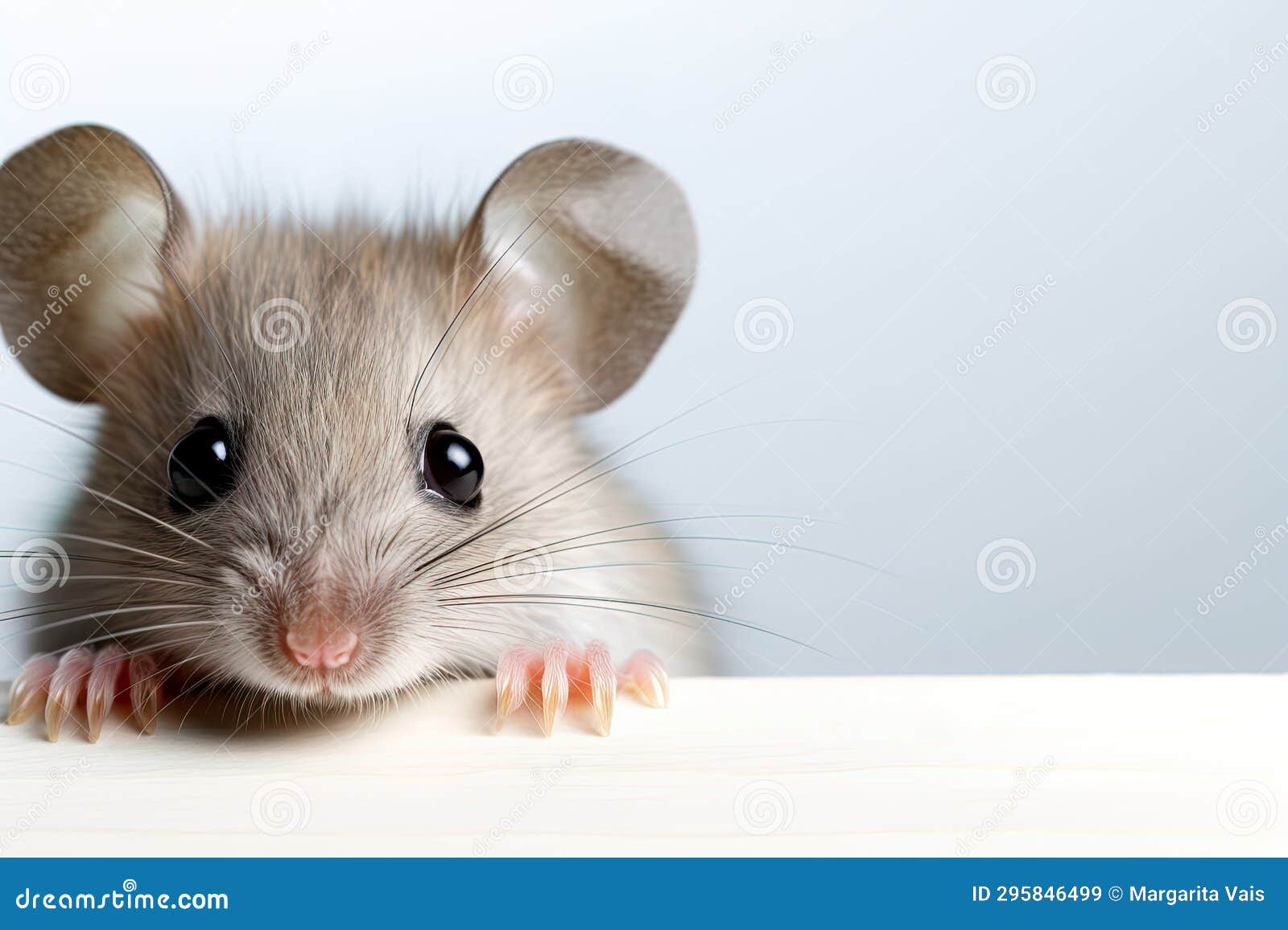 Cute Grey Mouse Peeks Out from Behind Blank Banner Stock Illustration ...