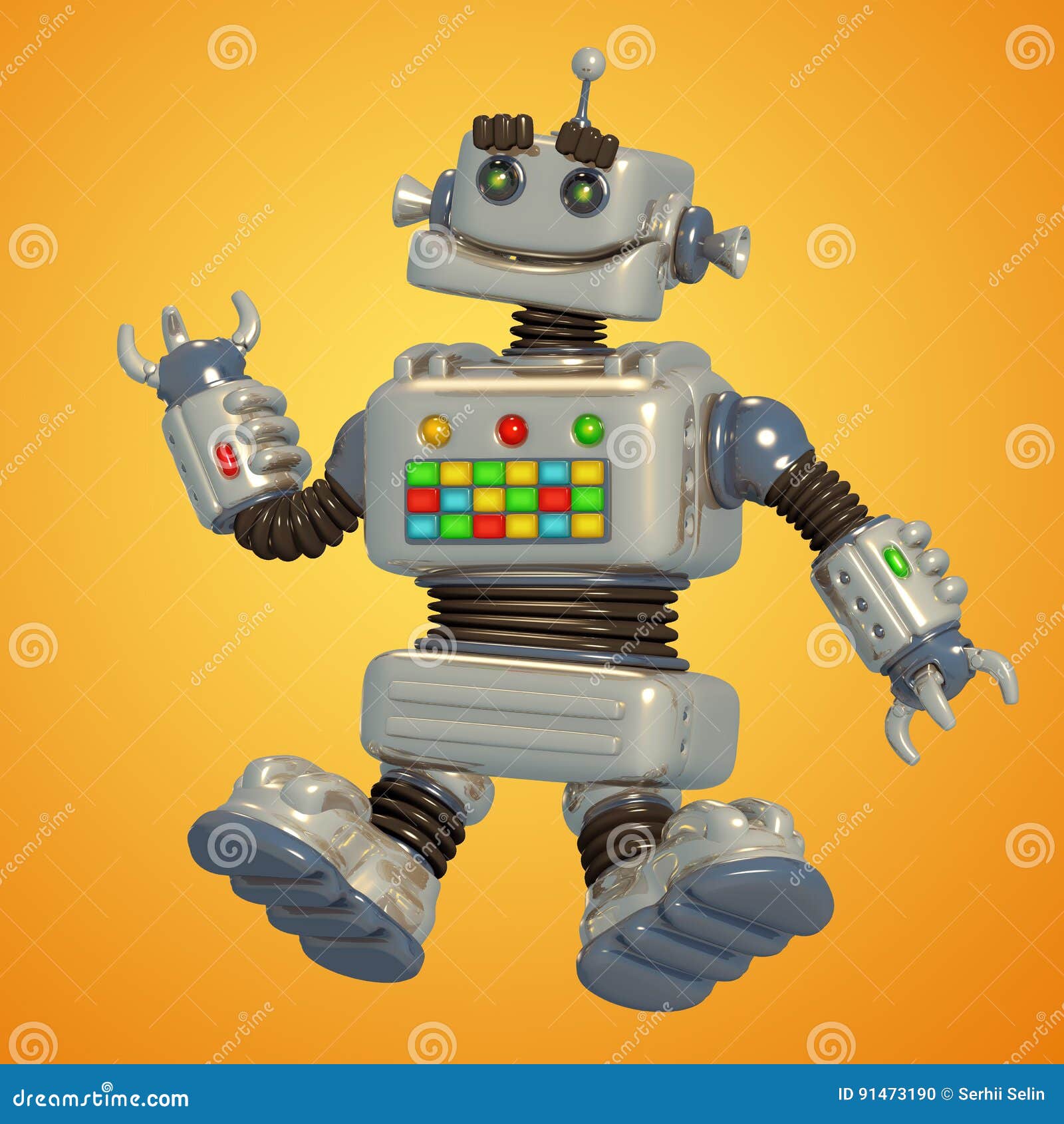 Cute Grey Robot 3D Illustration. Stock Illustration - Illustration of ...
