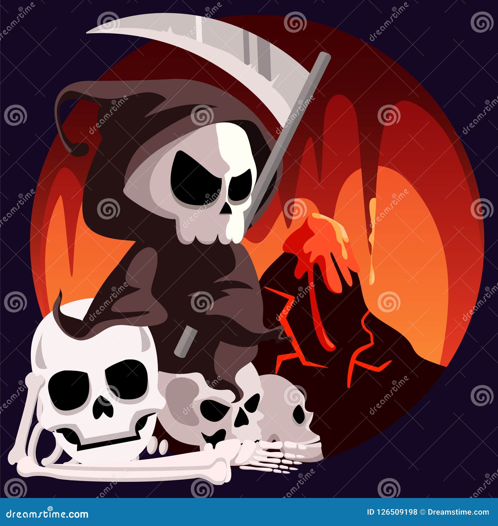 Death Grim Reaper Sit in Hell Stock Illustration - Illustration of ...