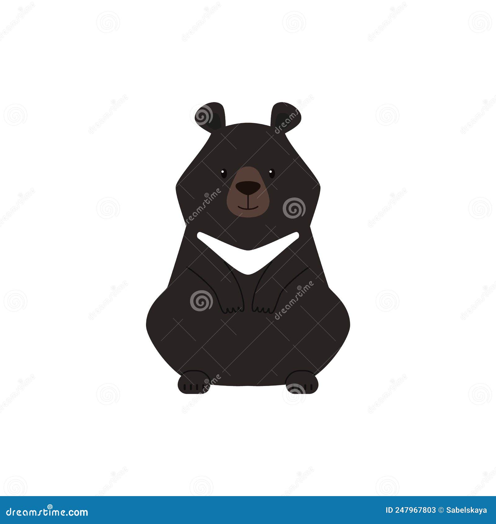 Cute Grizzly Bear Cartoon Character Flat Vector Illustration Isolated On White Background