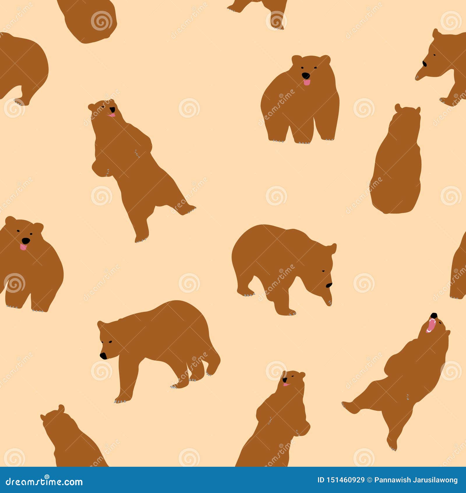 Cute Grizzly Bear Seamless Pattern Stock Vector - Illustration of bear ...