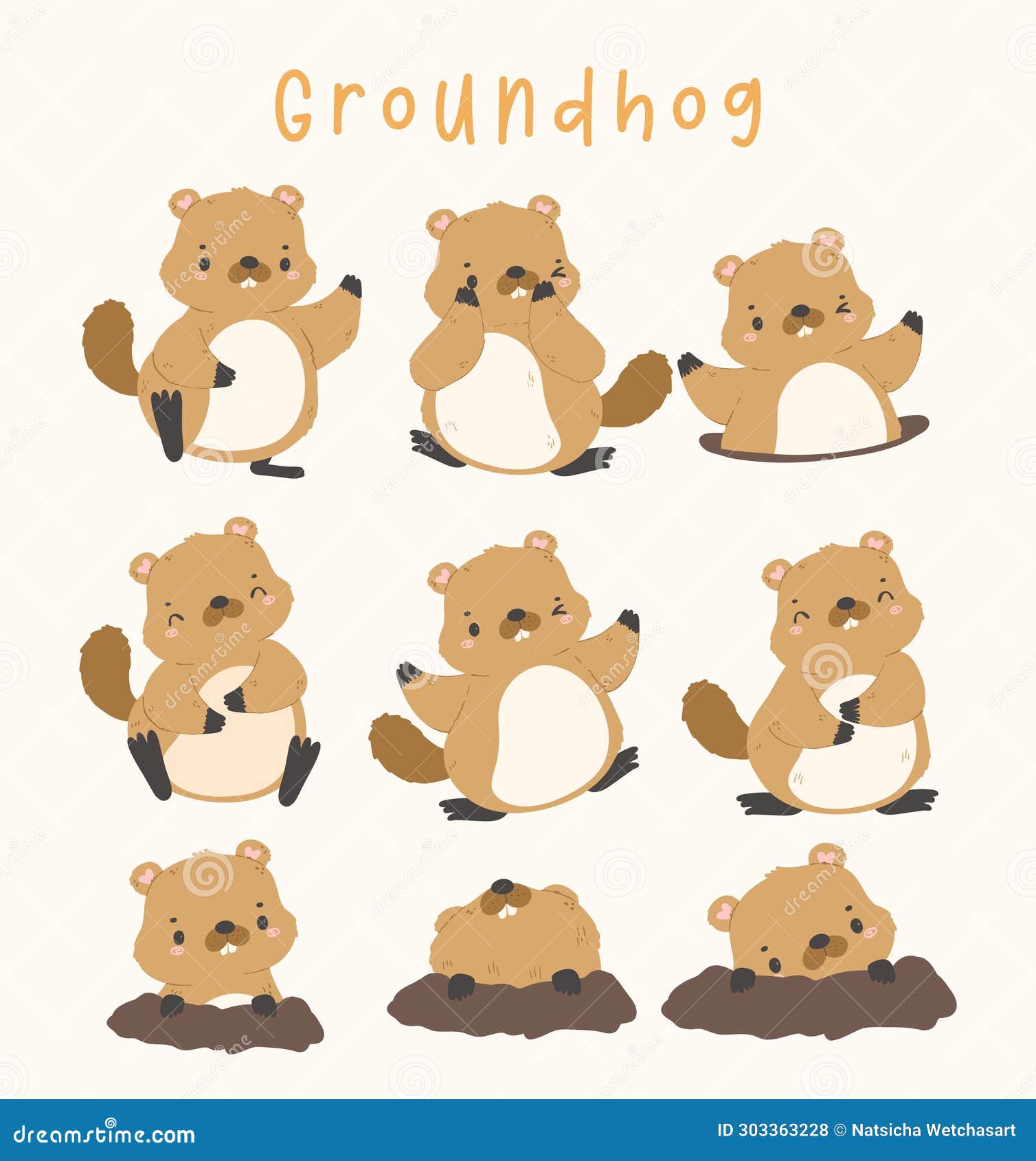 Cute Groundhog Animal Set Cartoon Hand Drawing, Happy Groundhog Day ... Cute Groundhog Animal Set Cartoon Hand Drawing, Happy Groundhog Day ...