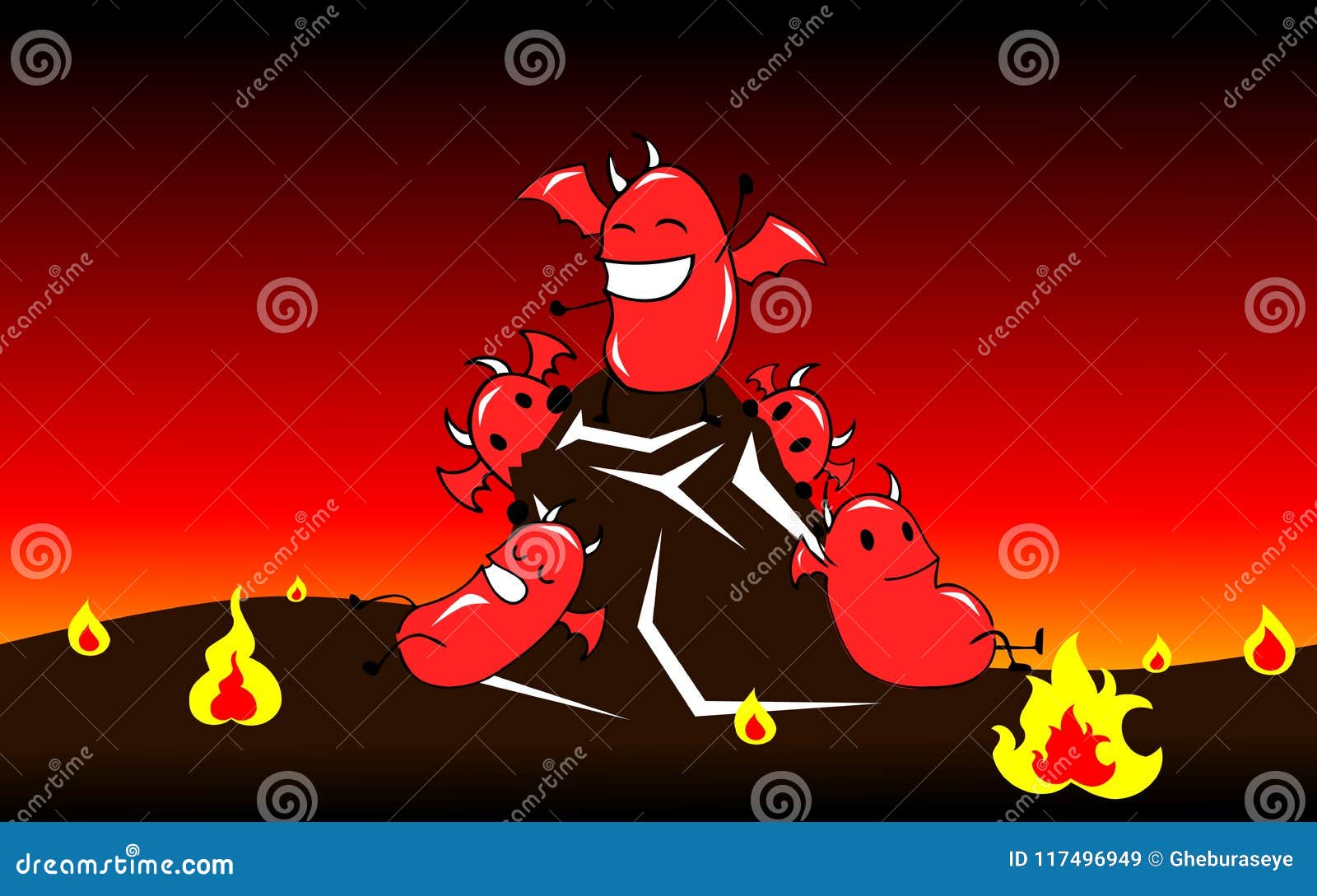 Cute Group of Devils in Hell Stock Vector - Illustration of hell ...