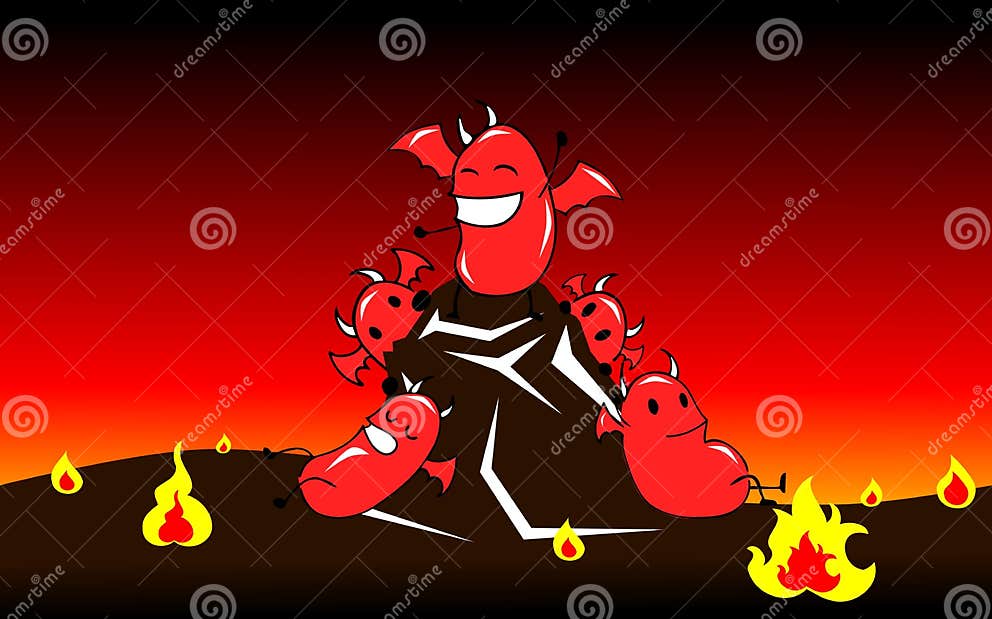 Cute Group of Devils in Hell Stock Vector - Illustration of hell ...