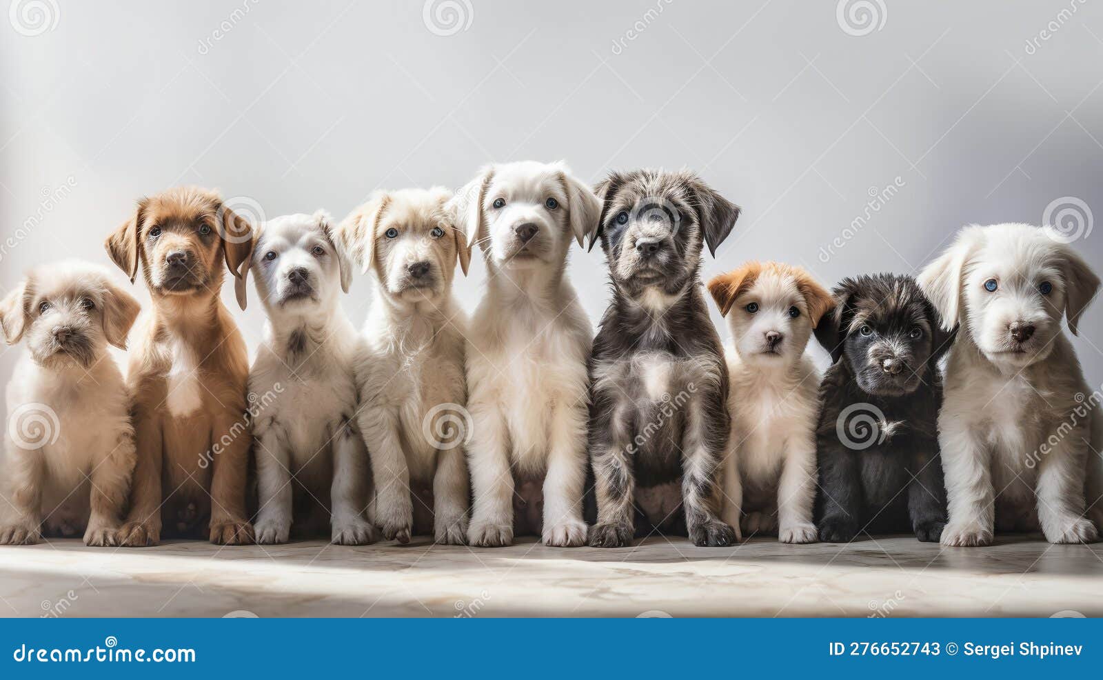 Cute Group of Dogs Sit in Row and Pose Looking at Camera. Generative AI ...