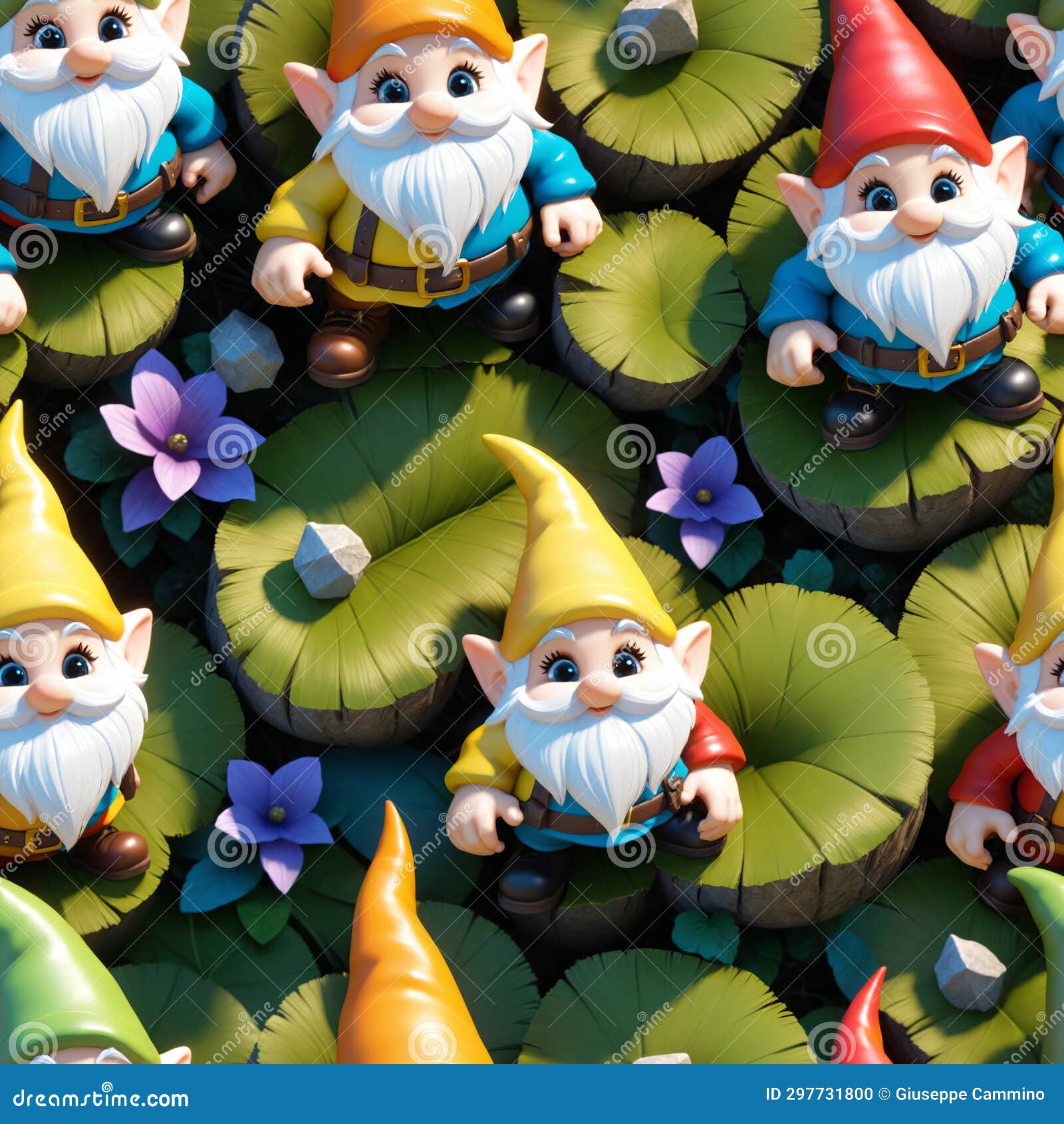 A Group of Gnomes, Grass Background at Night - Seamless Tile Stock ...