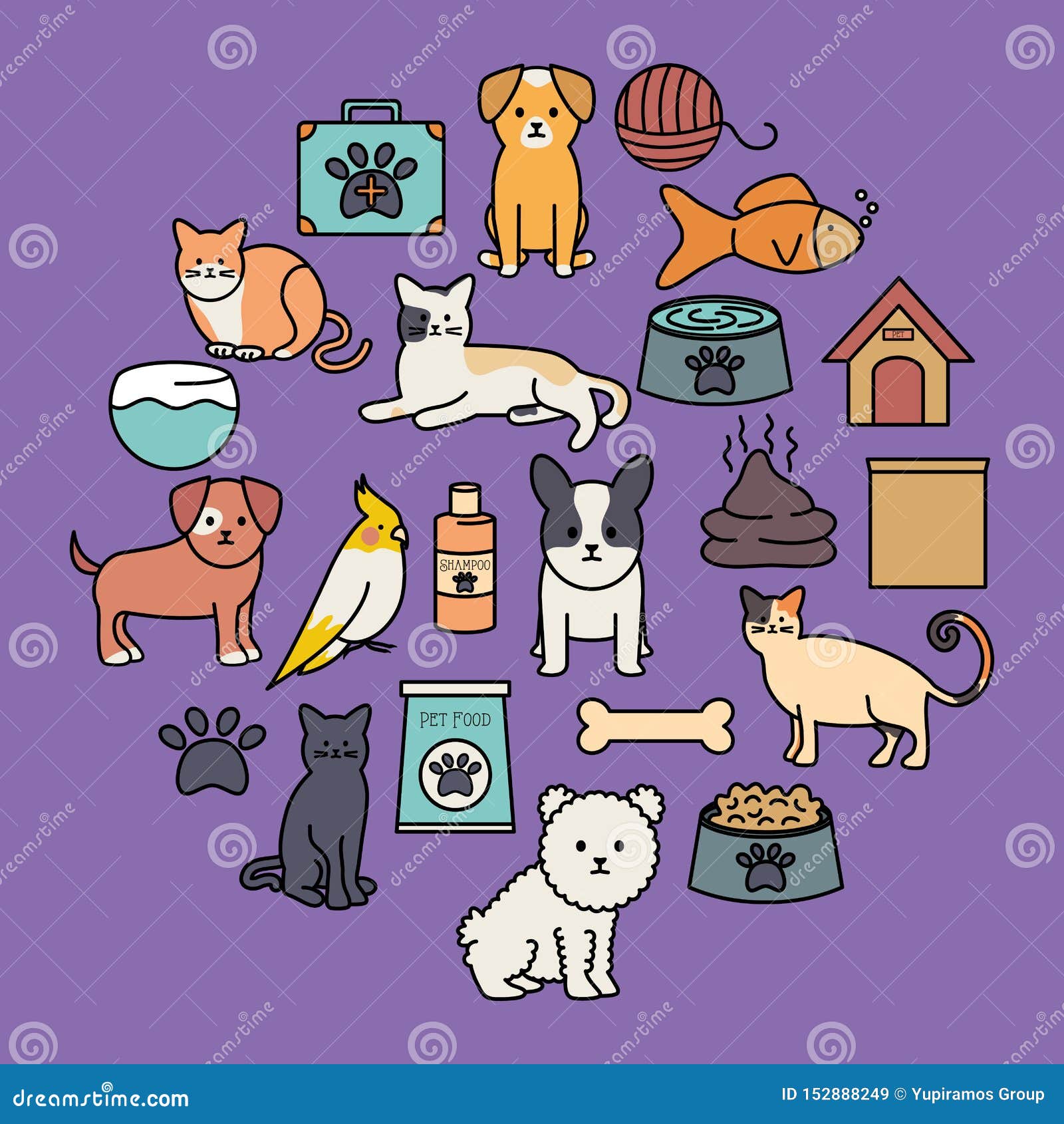 Cute Group of Mascots with Set Items Stock Vector - Illustration of ...