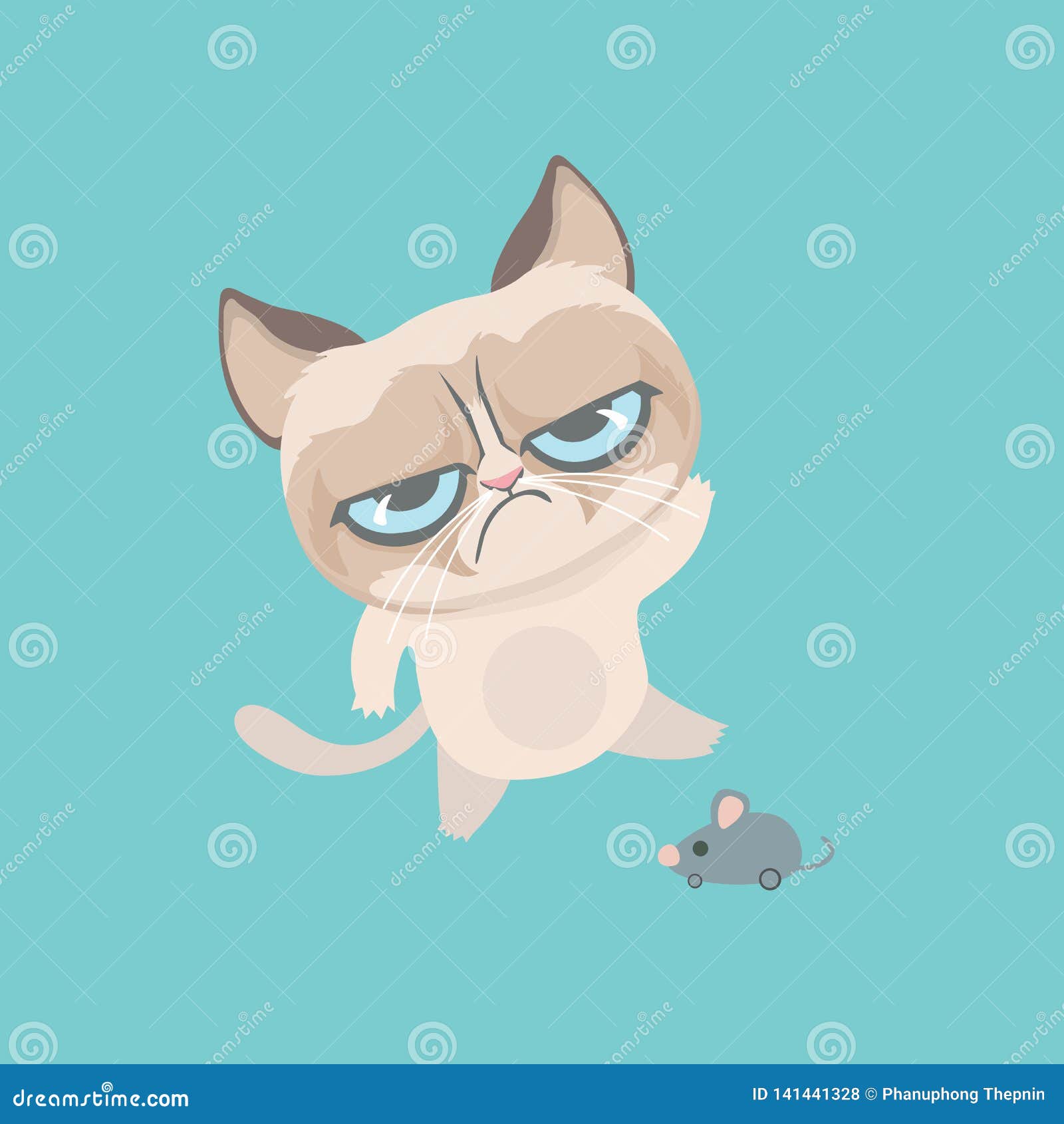 Cute grumpy cat. stock vector. Illustration of kitty - 141441328
