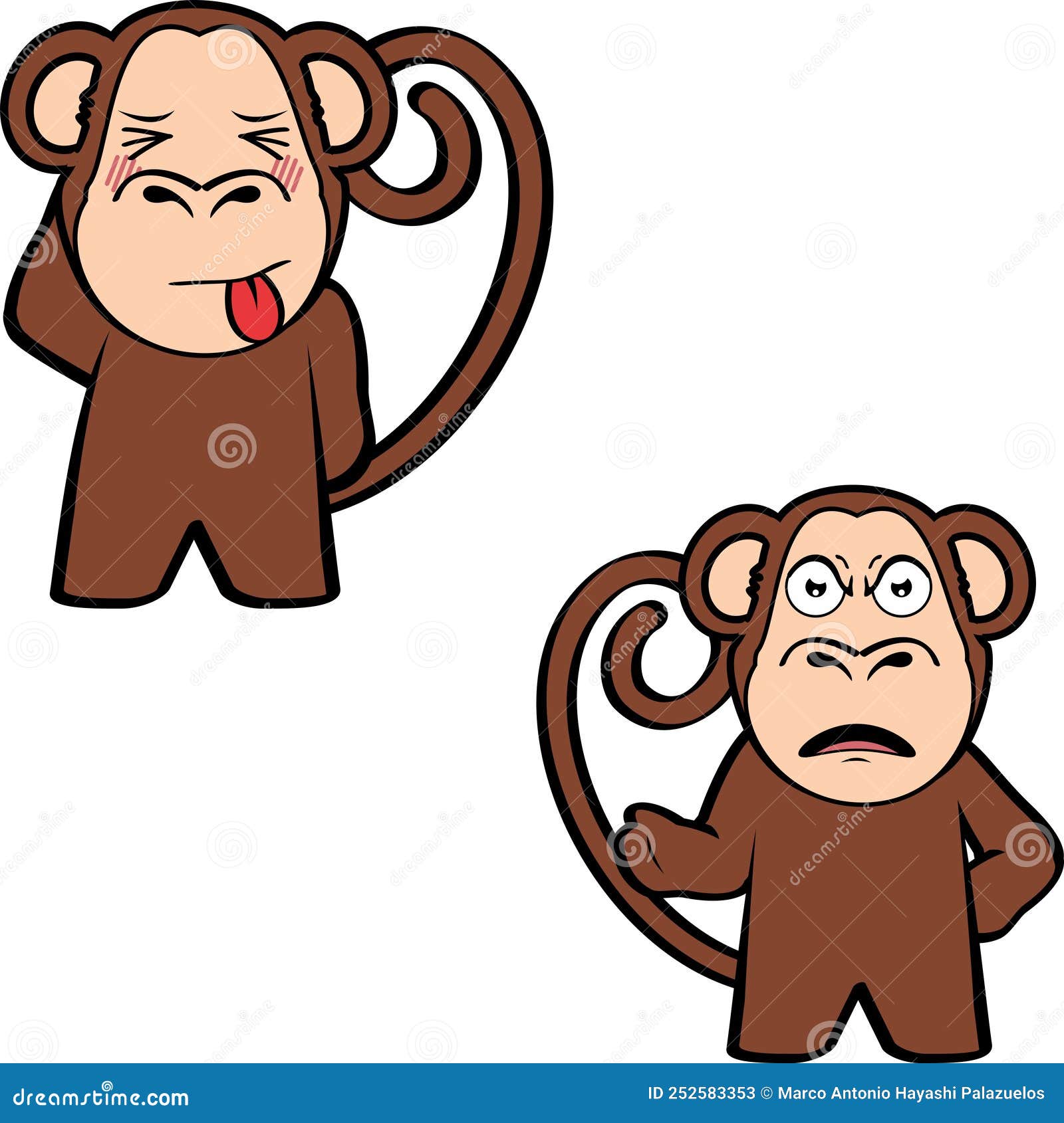 Grumpy Monkey Chimp Ape Expression Cartoon Giftcard Vector Illustration ...