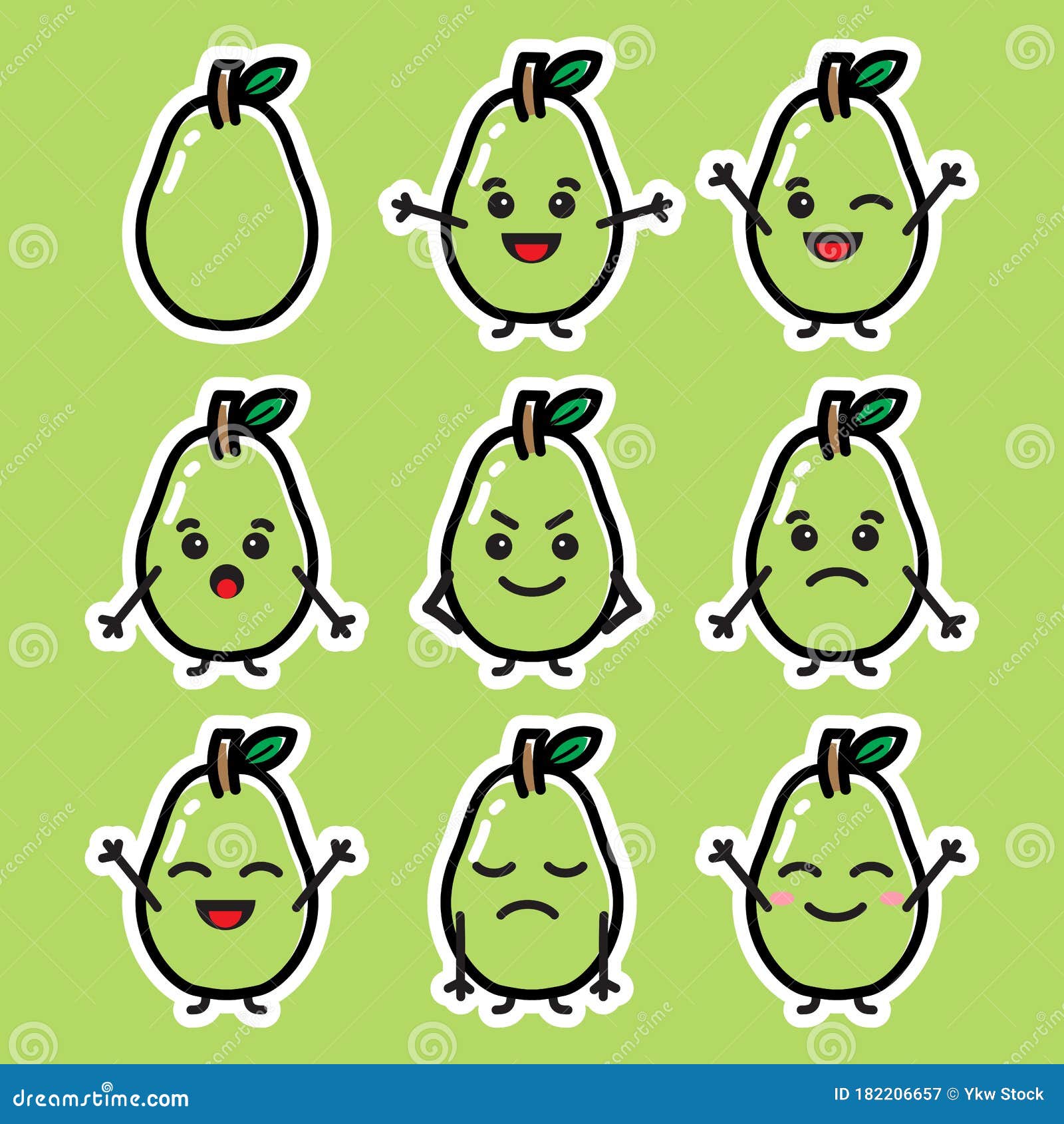 Set of Cute Guava Mini Character Adorable Fruit Mascot Illustration for ...