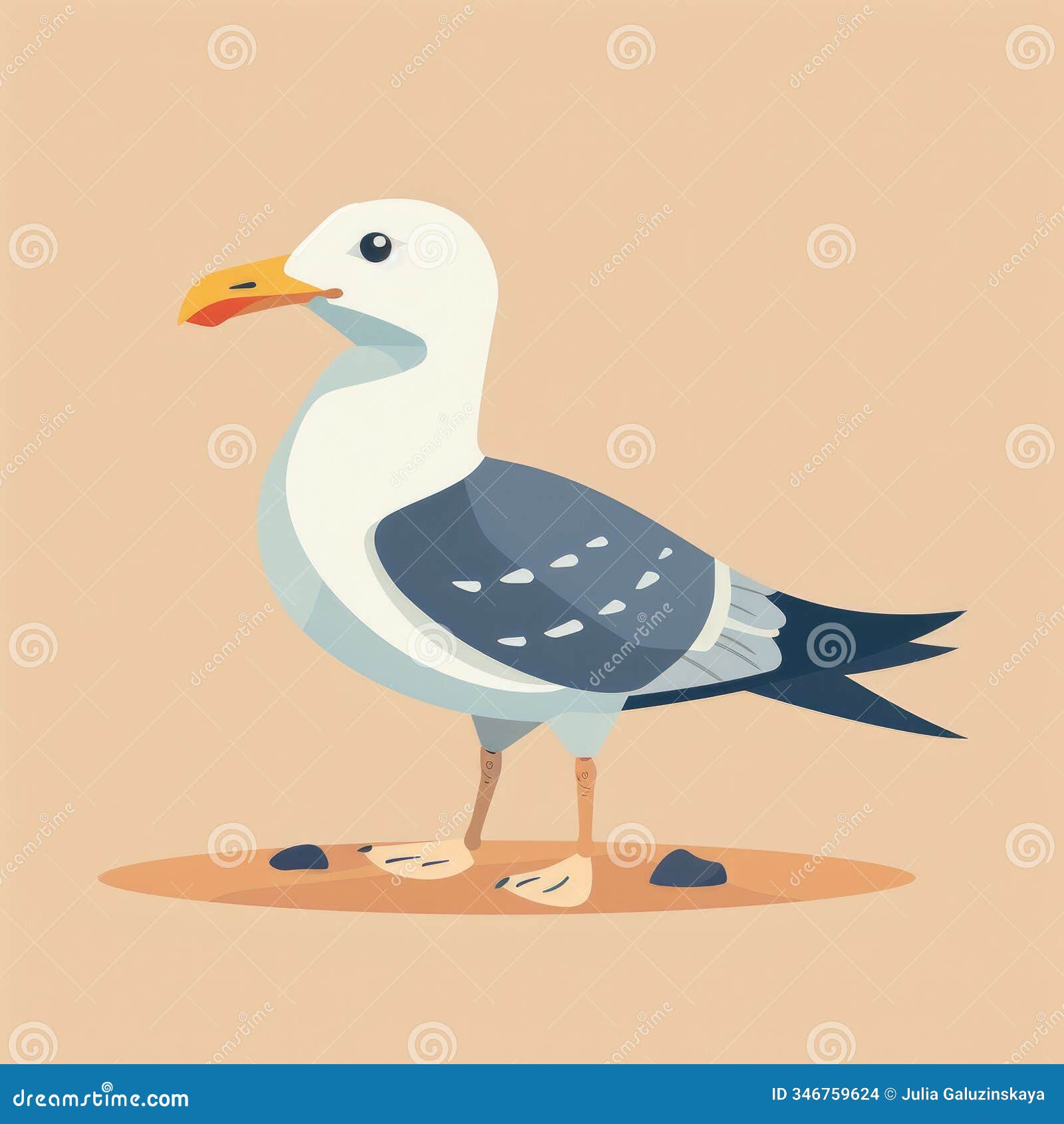 Cute Gull Seagull Standing With Line Art Drawing Vector Illustration ...