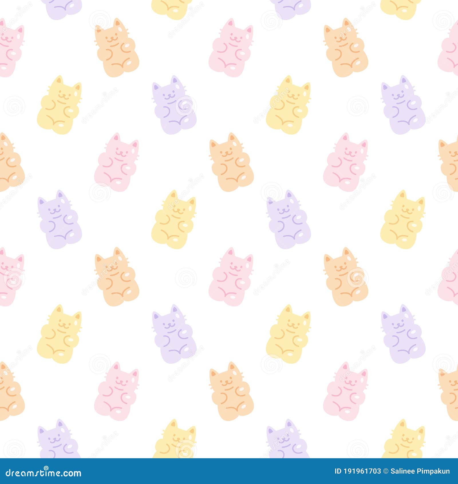 Cute Gummy Cat Jelly Candy Seamless Pattern Background Stock ...