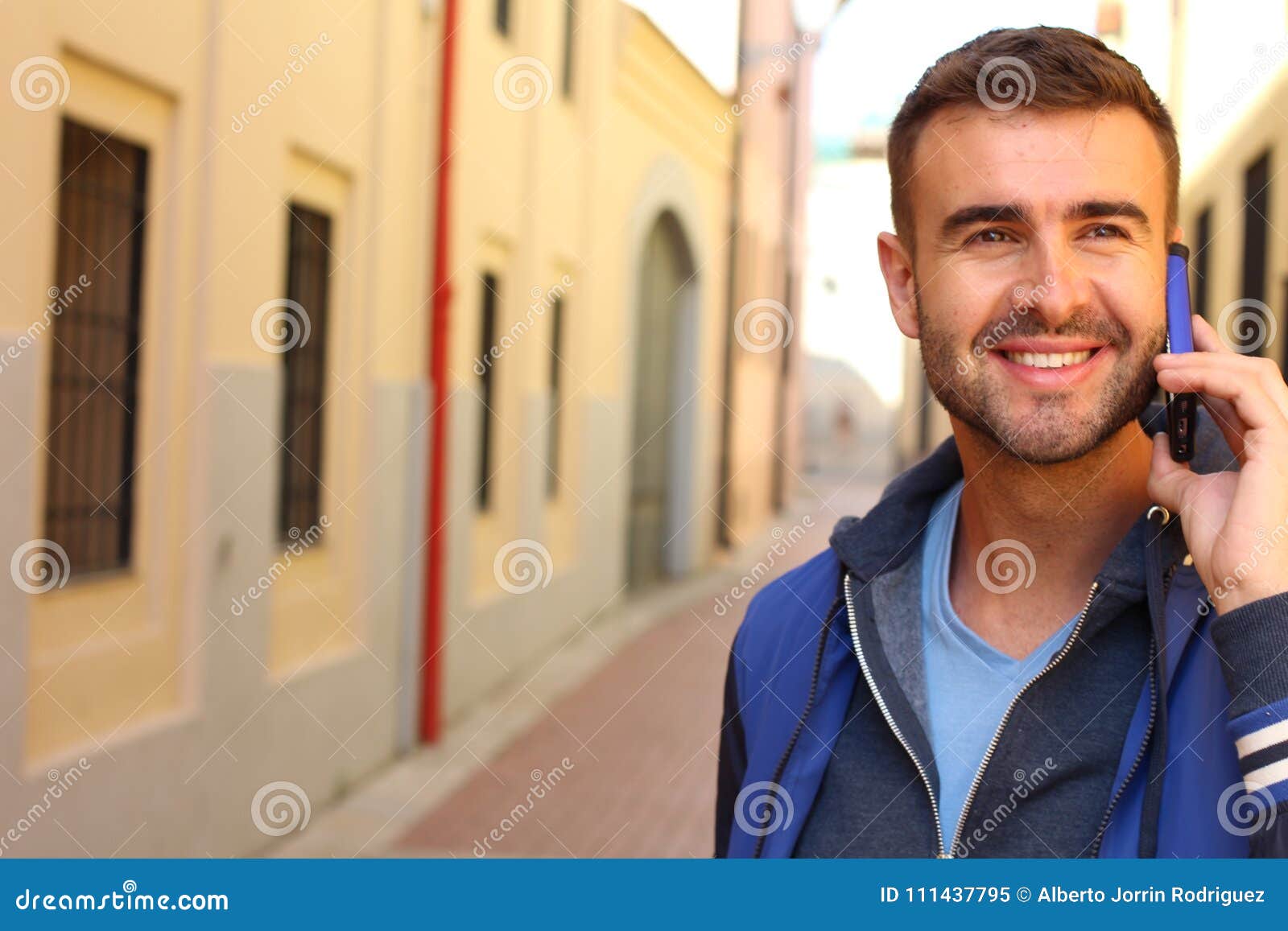 Cute Guy Calling by Phone Outdoors Stock Image - Image of caucasian ...