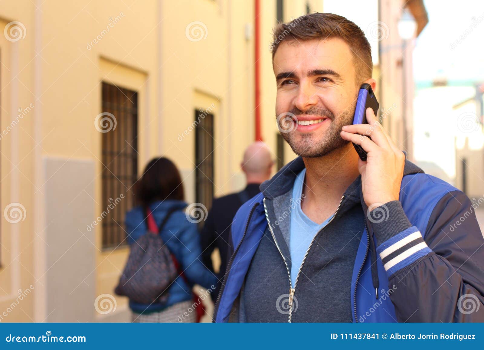Cute Guy Calling by Phone Outdoors Stock Image - Image of caucasian ...