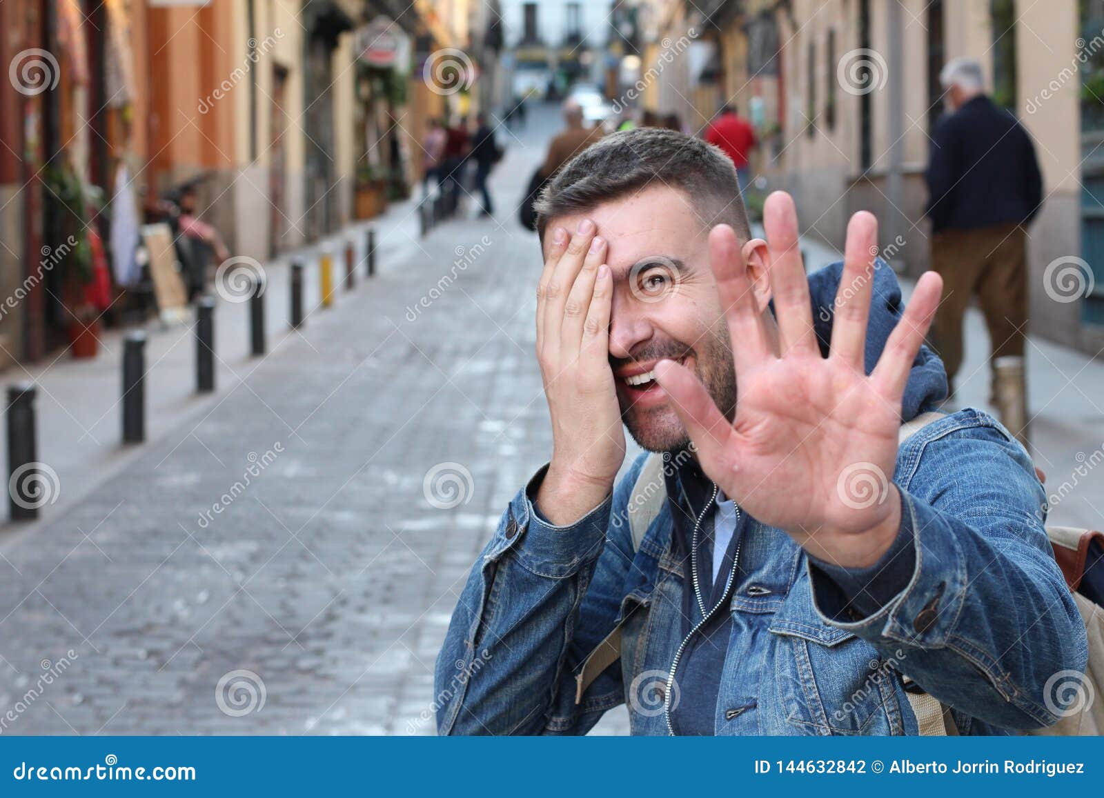 Cute Guy Feeling Shyness Outdoors Stock Photo - Image of expression ...