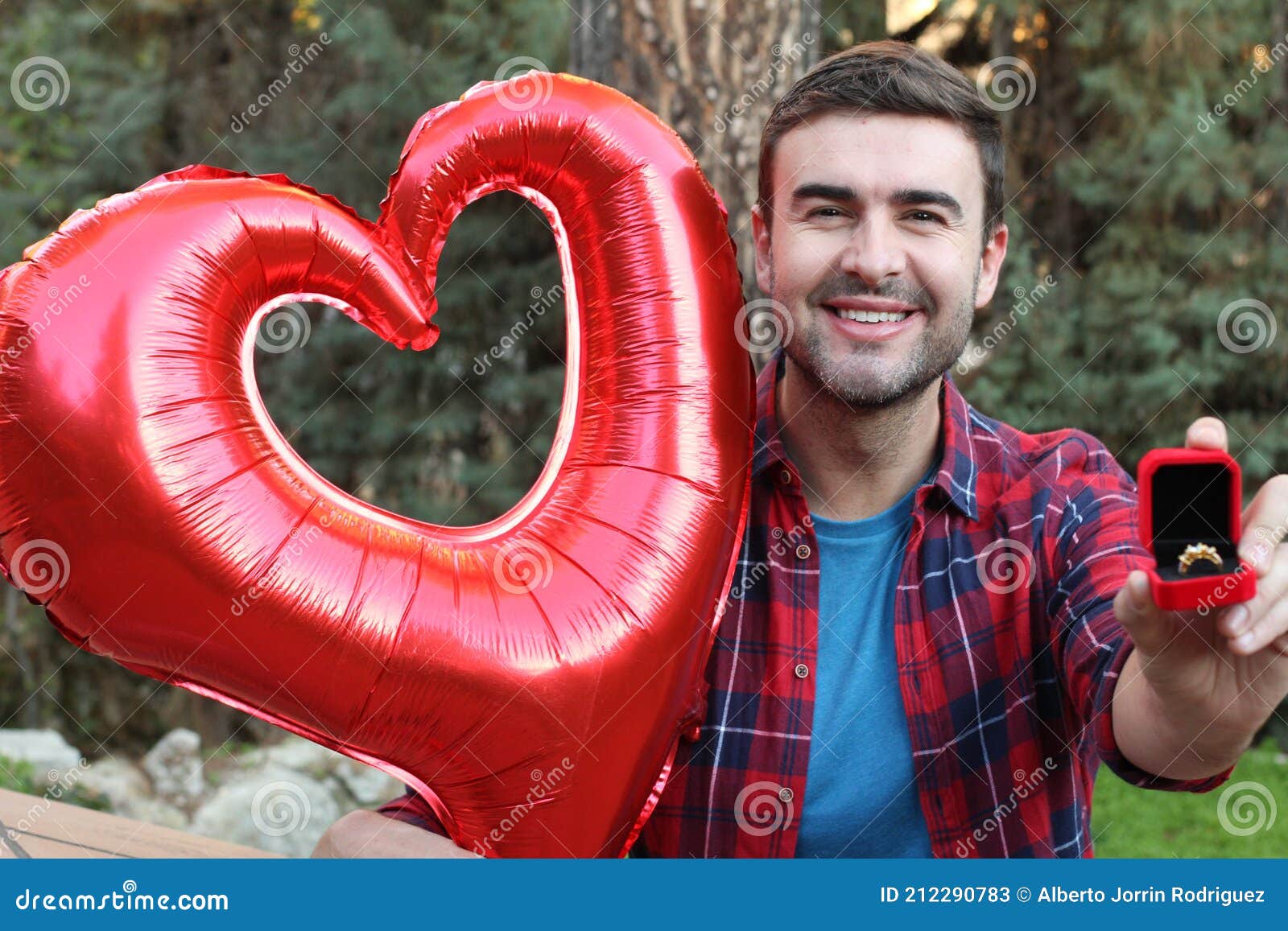 Cute Guy Proposing with Heart Balloon Stock Image - Image of adult ...