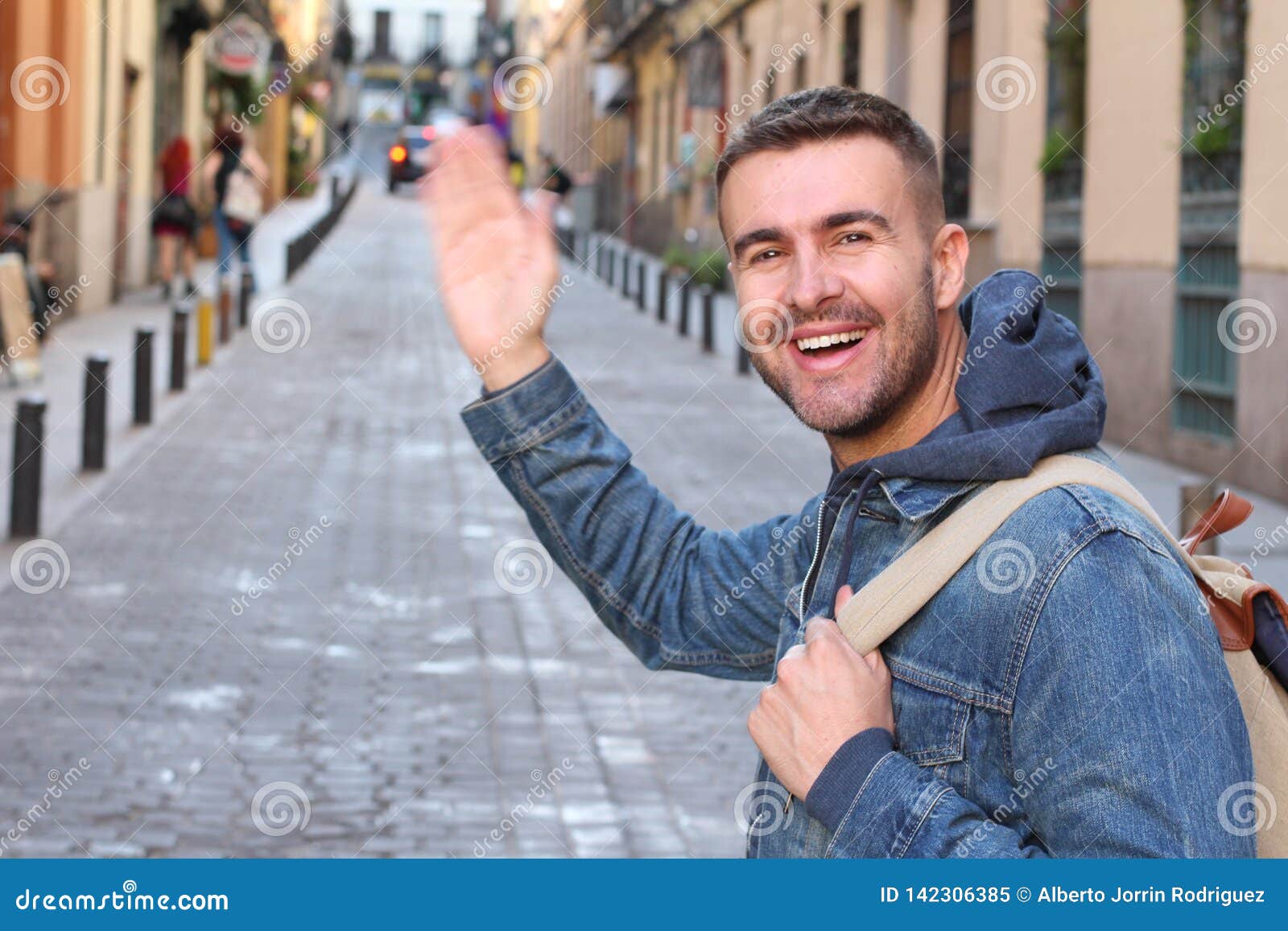 Cute Guy Saying Hi Outdoors Stock Image - Image of hand, check: 142306385