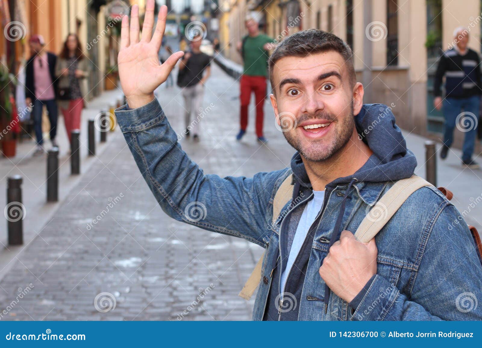 Cute Guy Saying Hi Outdoors Stock Photo - Image of looking, friend ...