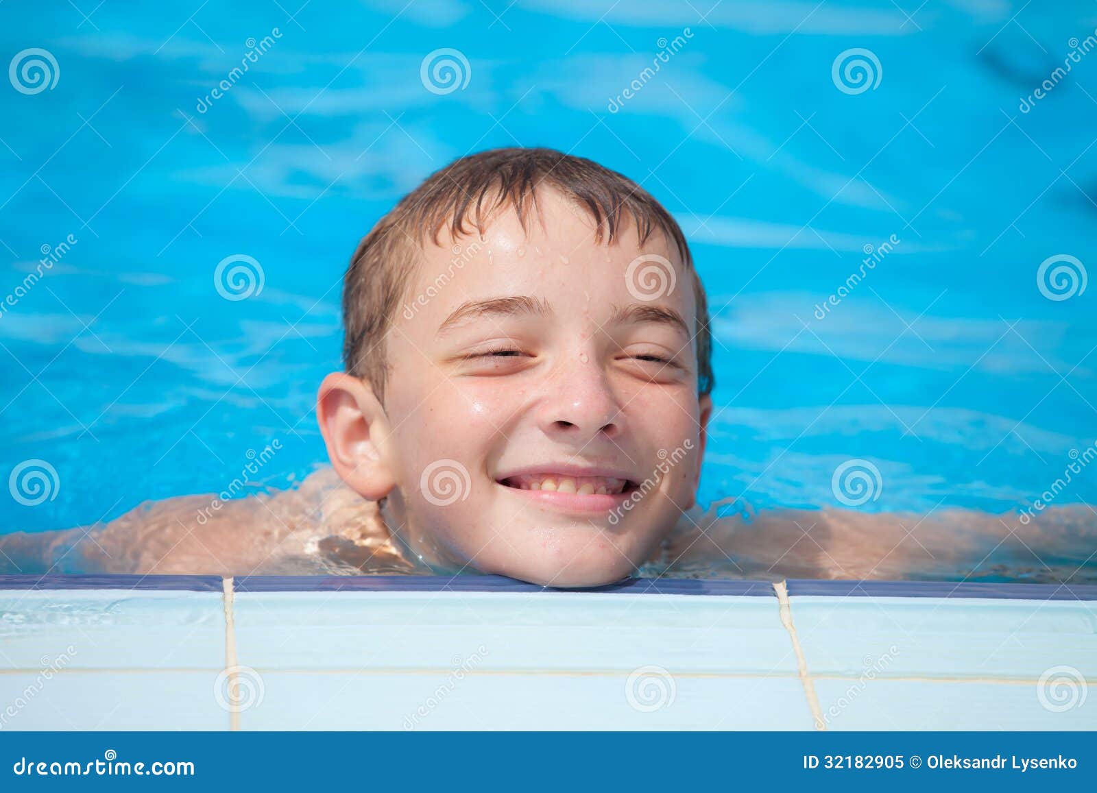 Cute Guy Smiling in the Pool Stock Image - Image of blue, asian: 32182905