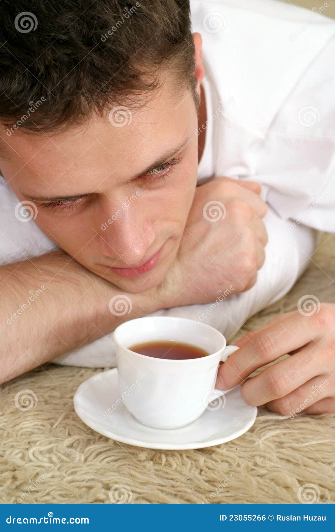 Cute guy with tea stock photo. Image of smart, young - 23055266