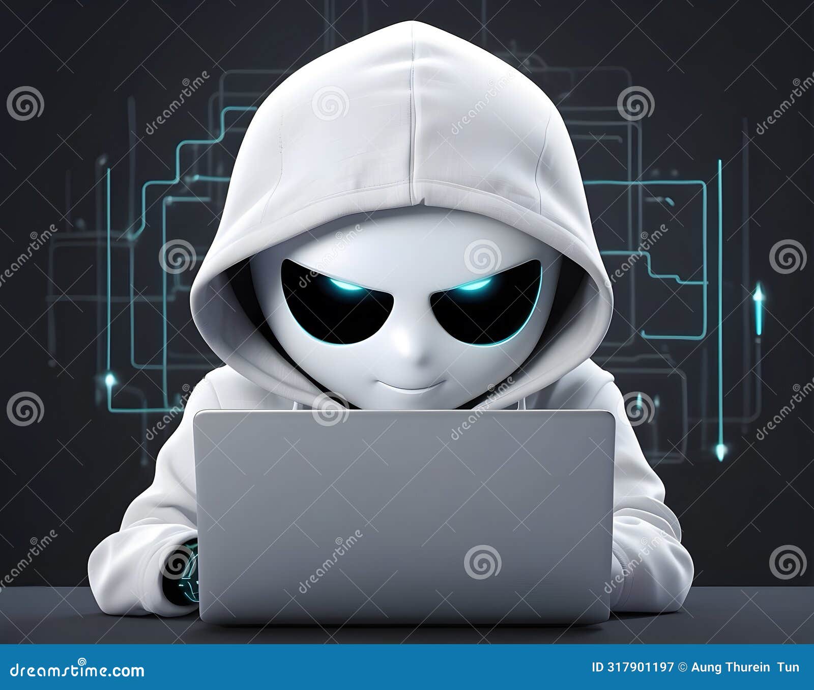 A Cute Hacker with White Hoodie Stock Illustration - Illustration of ...
