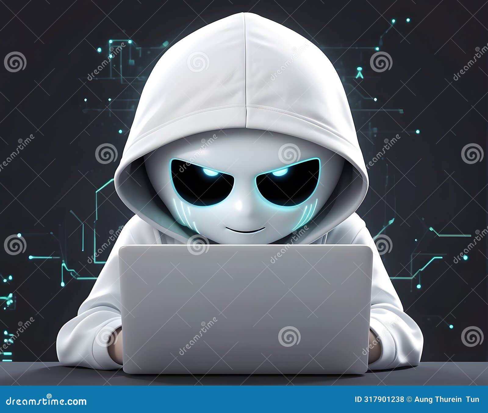 A Cute Hacker with White Hoodie Stock Illustration - Illustration of ...