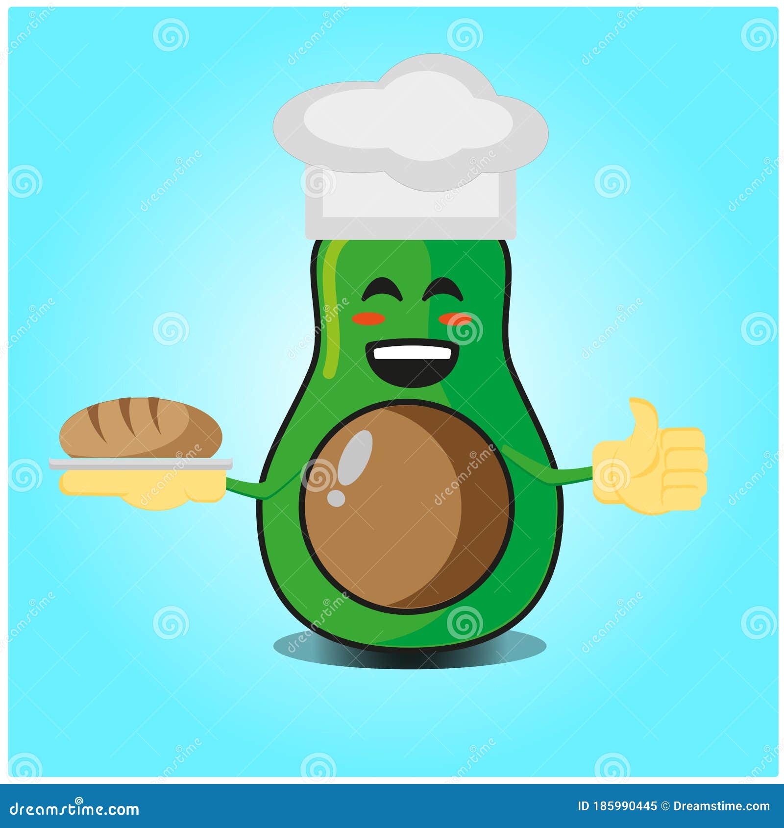 Cute Half Avocado Baker Cartoon Face Character with Hat and Bread Image ...