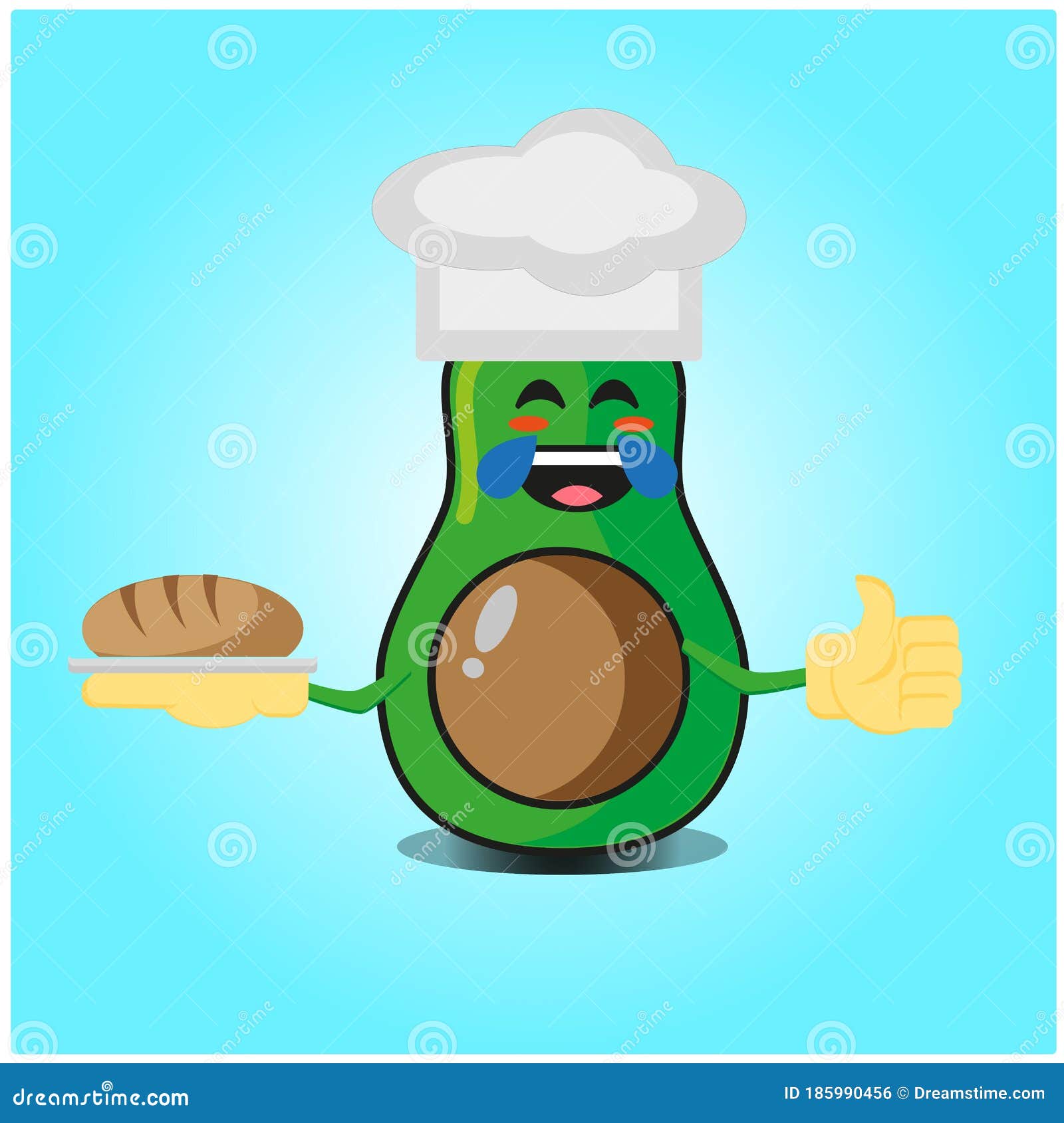 Cute Half Avocado Baker Cartoon Face Character with Hat and Bread Image ...