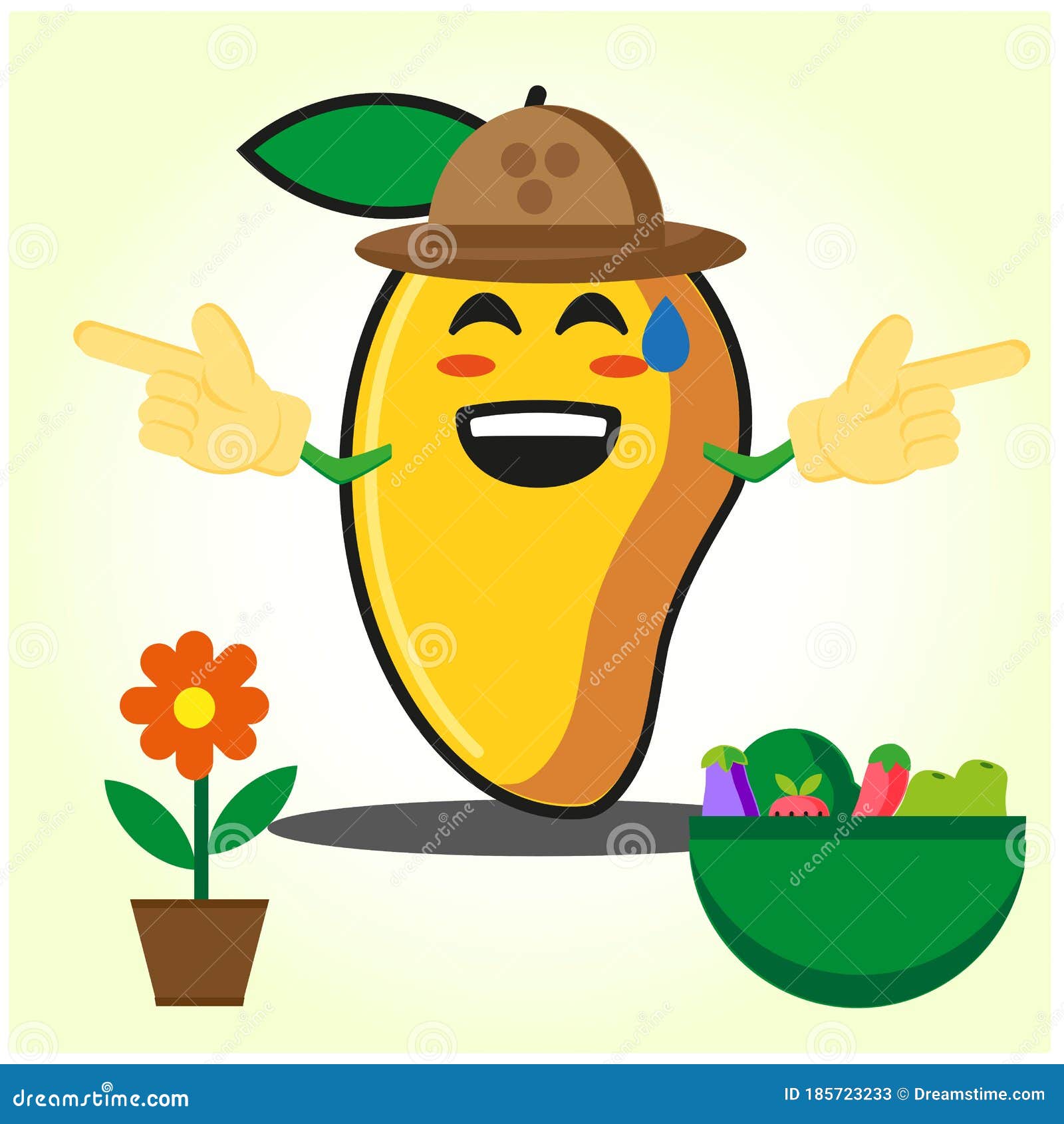 Cute Half Mango Fire Fighter Cartoon Character Holding Two Axes Design ...