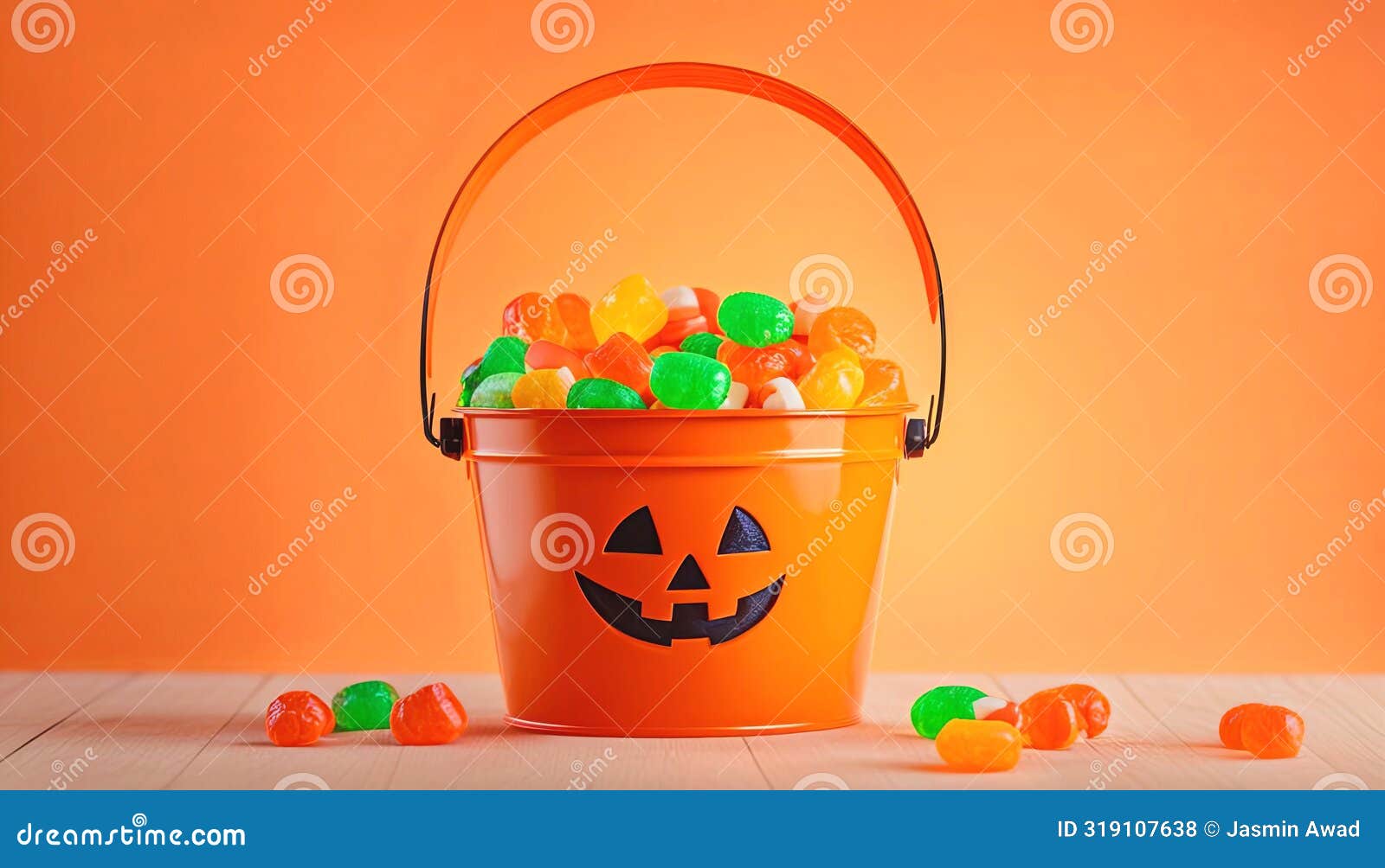 Cute Halloween Bucket with Candy and Copy Space Stock Illustration ...