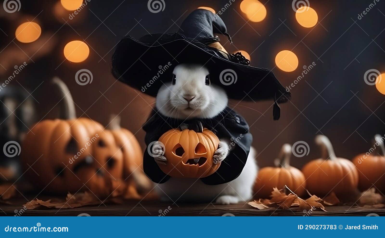 Cute Halloween Bunny Witch on a Pumpkin, Eating a Jack-o-lantern Ai ...