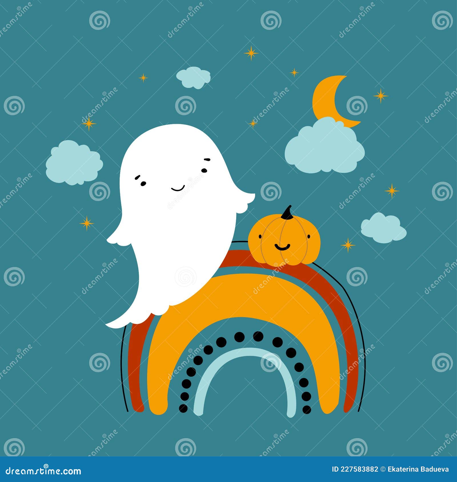 Cute Halloween, Children S Character Ghost on a Rainbow Background ...