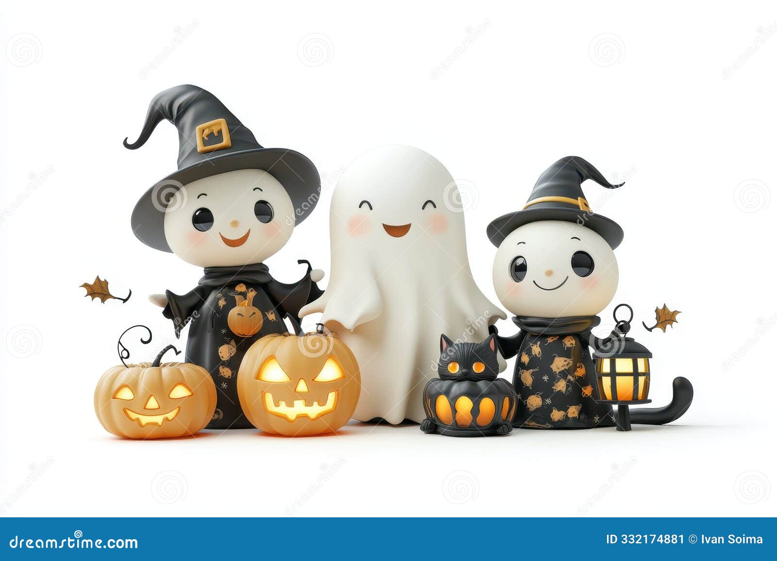 Cute Halloween Illustration Featuring Two Friendly Ghosts and a Smiling ...