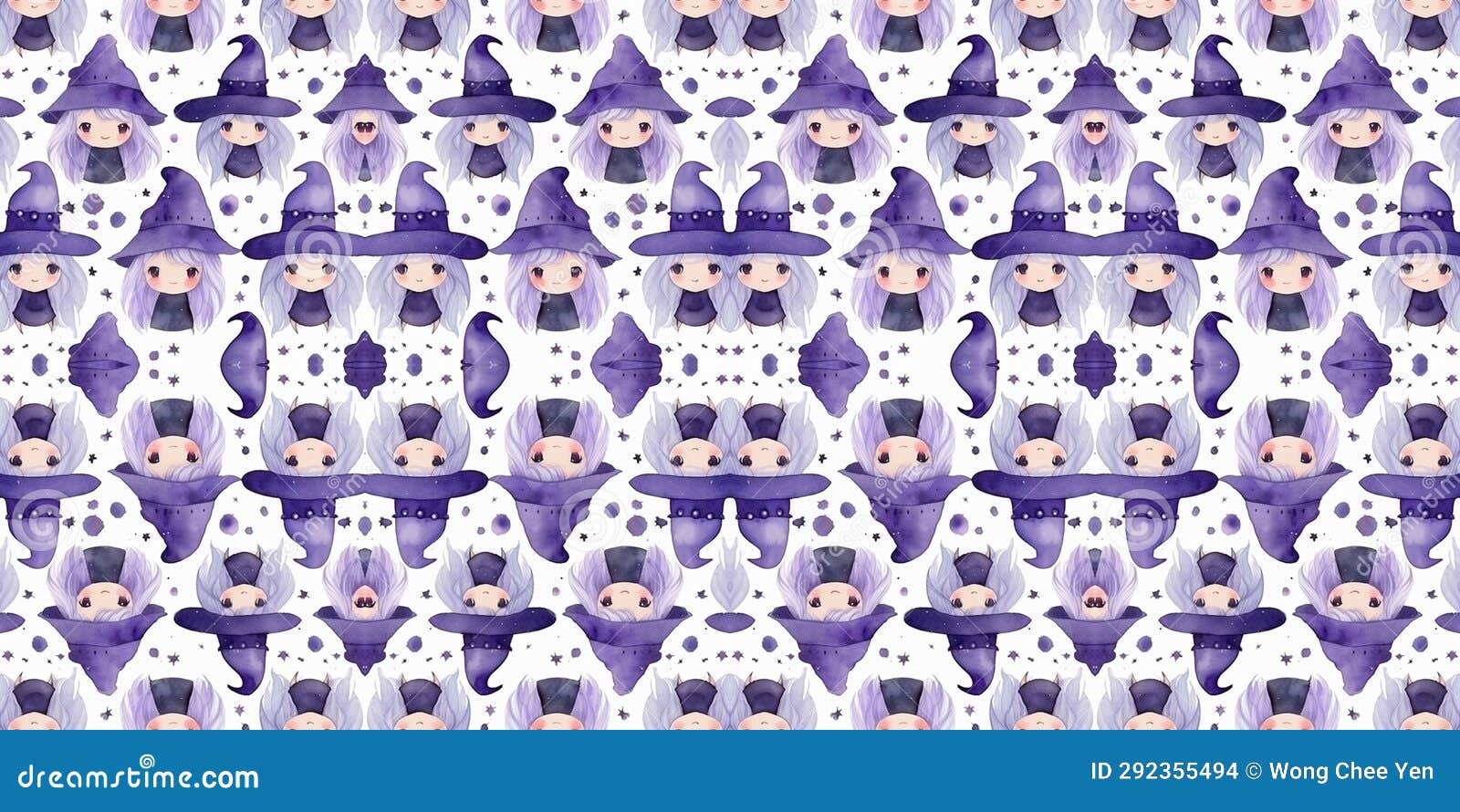 Cute Halloween Lavender Witch Seamless Symmetrical Wallpaper Pattern ...