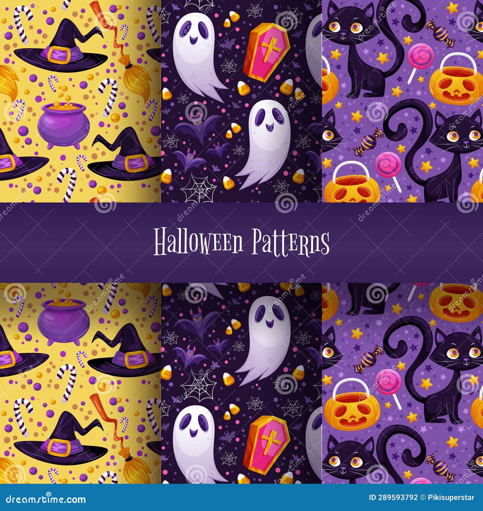 Cute Halloween Pattern Set Design Illustration Stock Vector ...