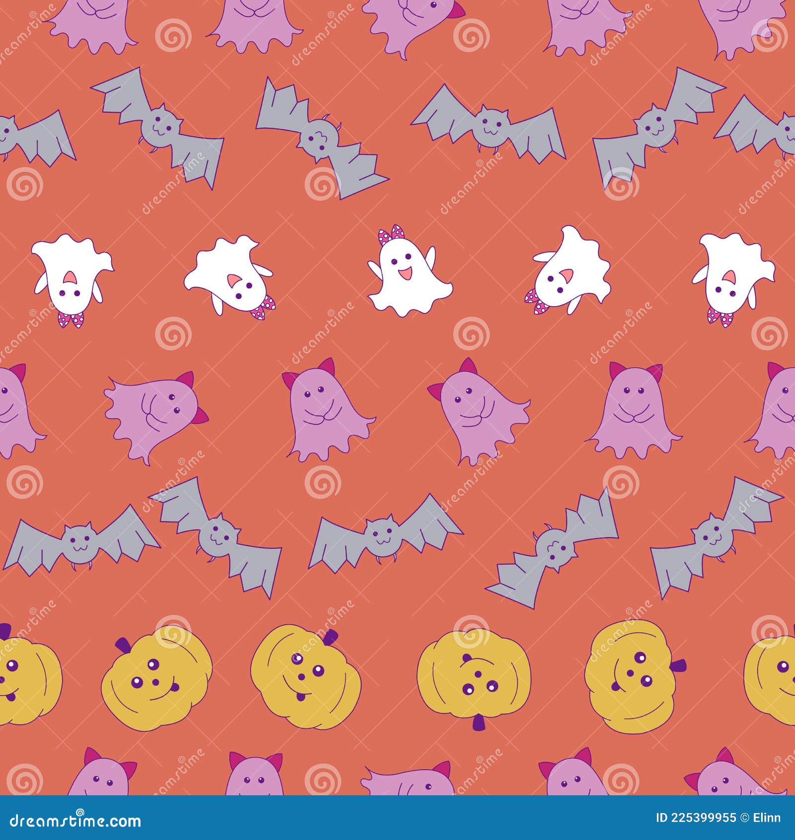 Cute Halloween Repeat Pattern Design Illustration on Orange Background ...