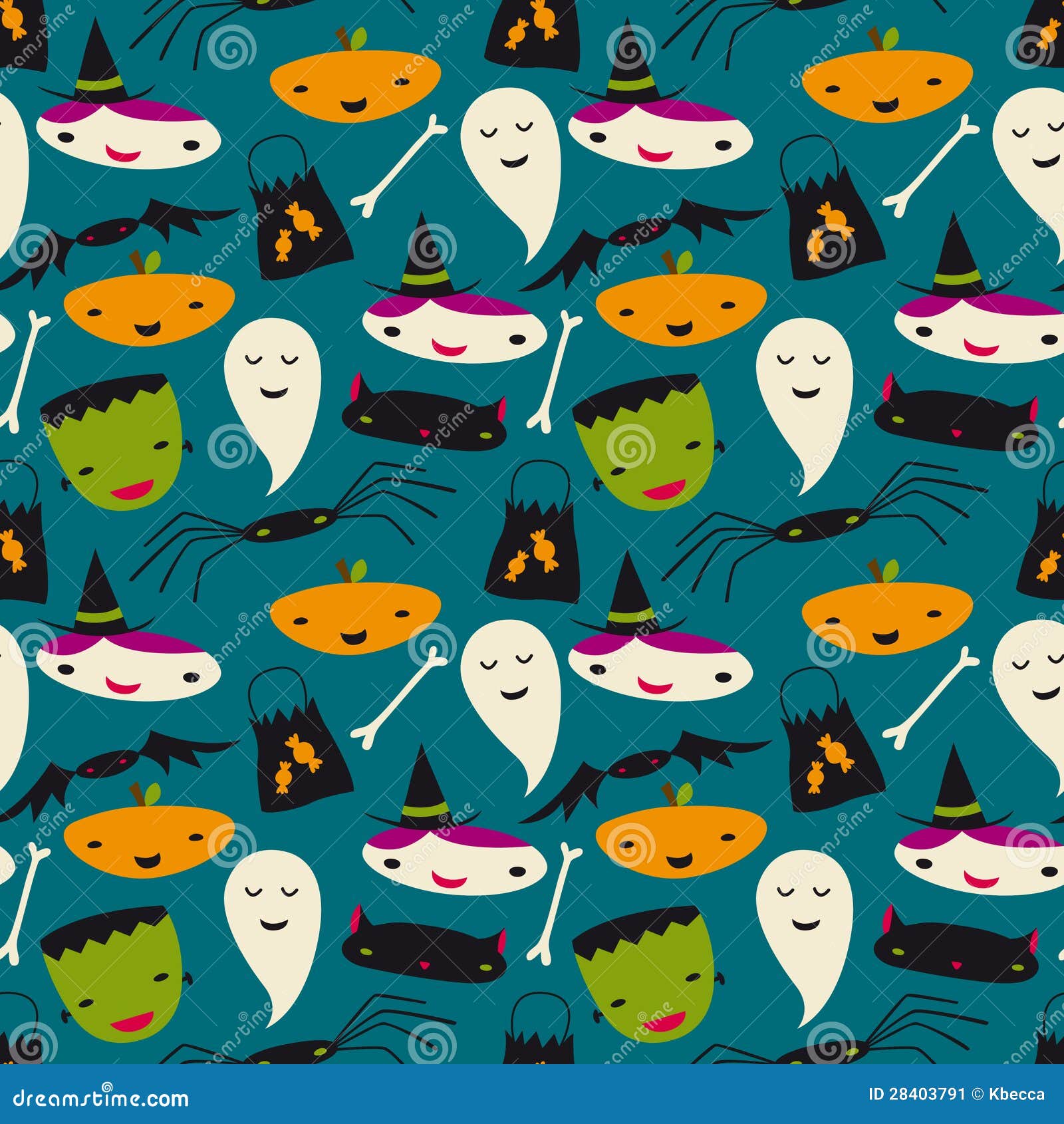 Cute Halloween Seamless Vector Pattern Stock Vector - Illustration of ...