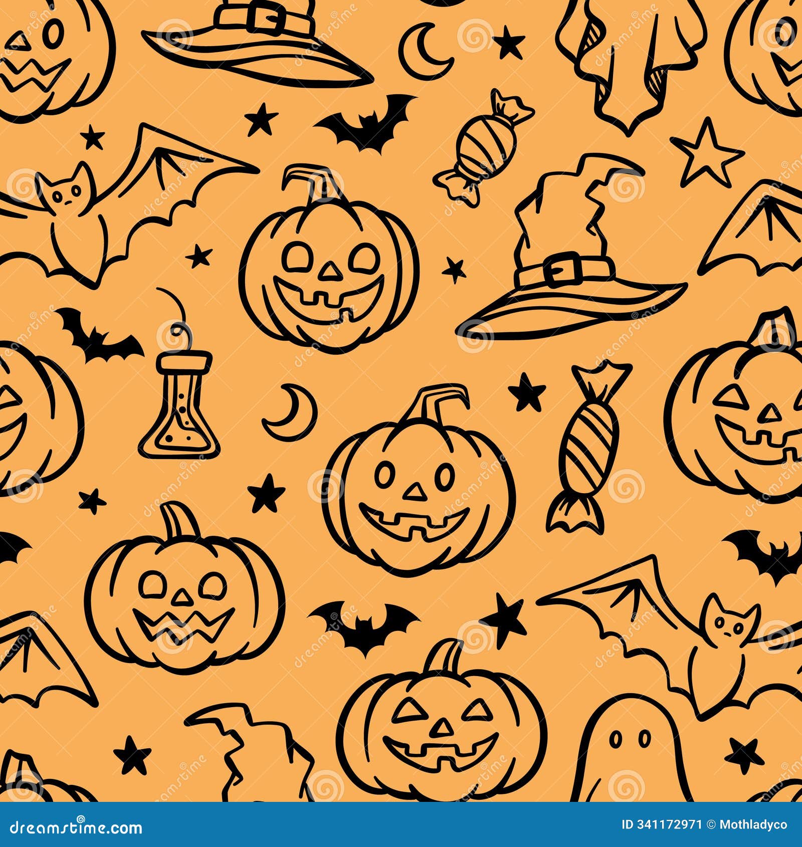 Cute Halloween Vector Pattern, Cartoon Repeat Background, Festive Print ...