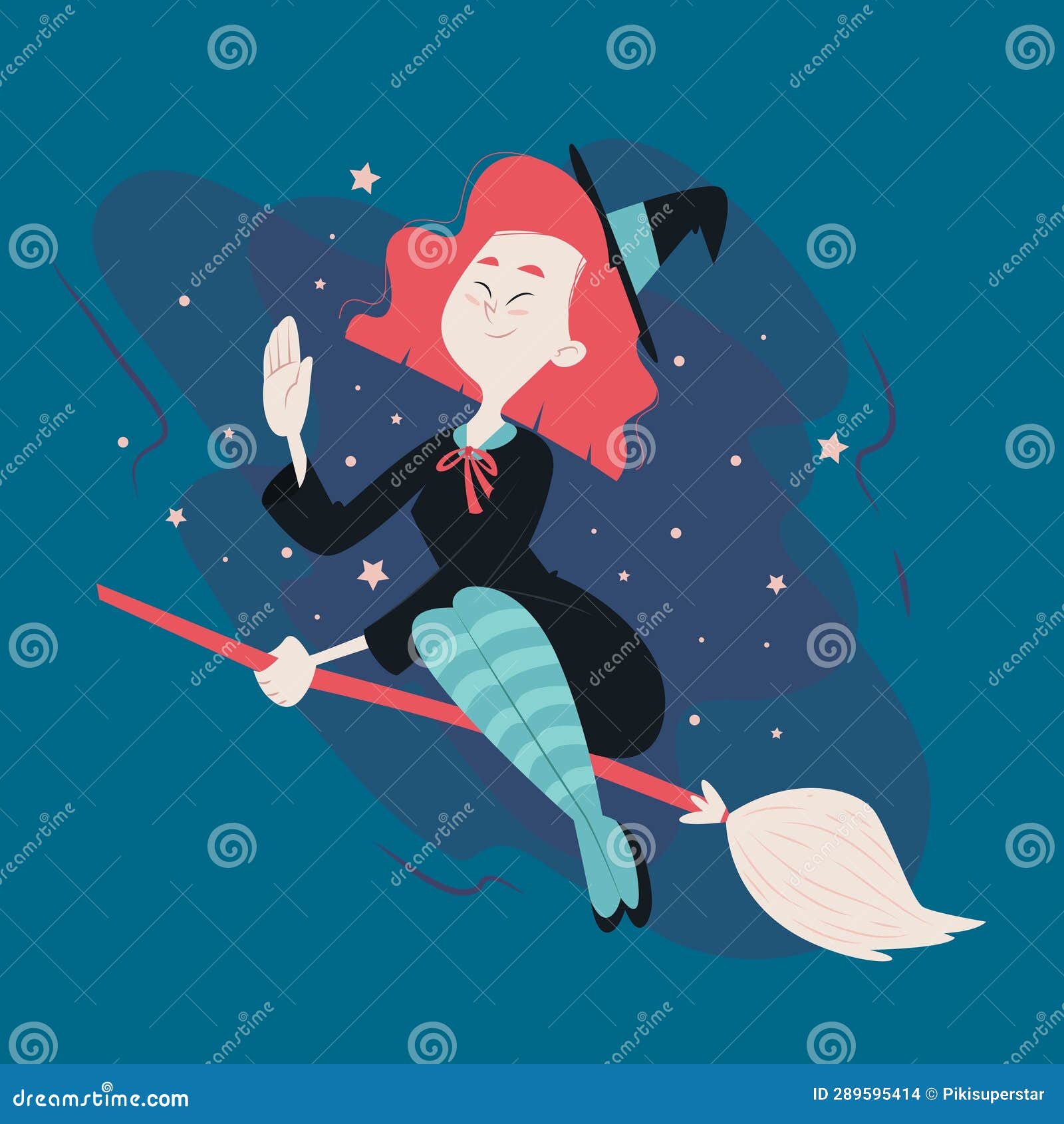 Cute Halloween Witch Broom Design Illustration Stock Vector ...