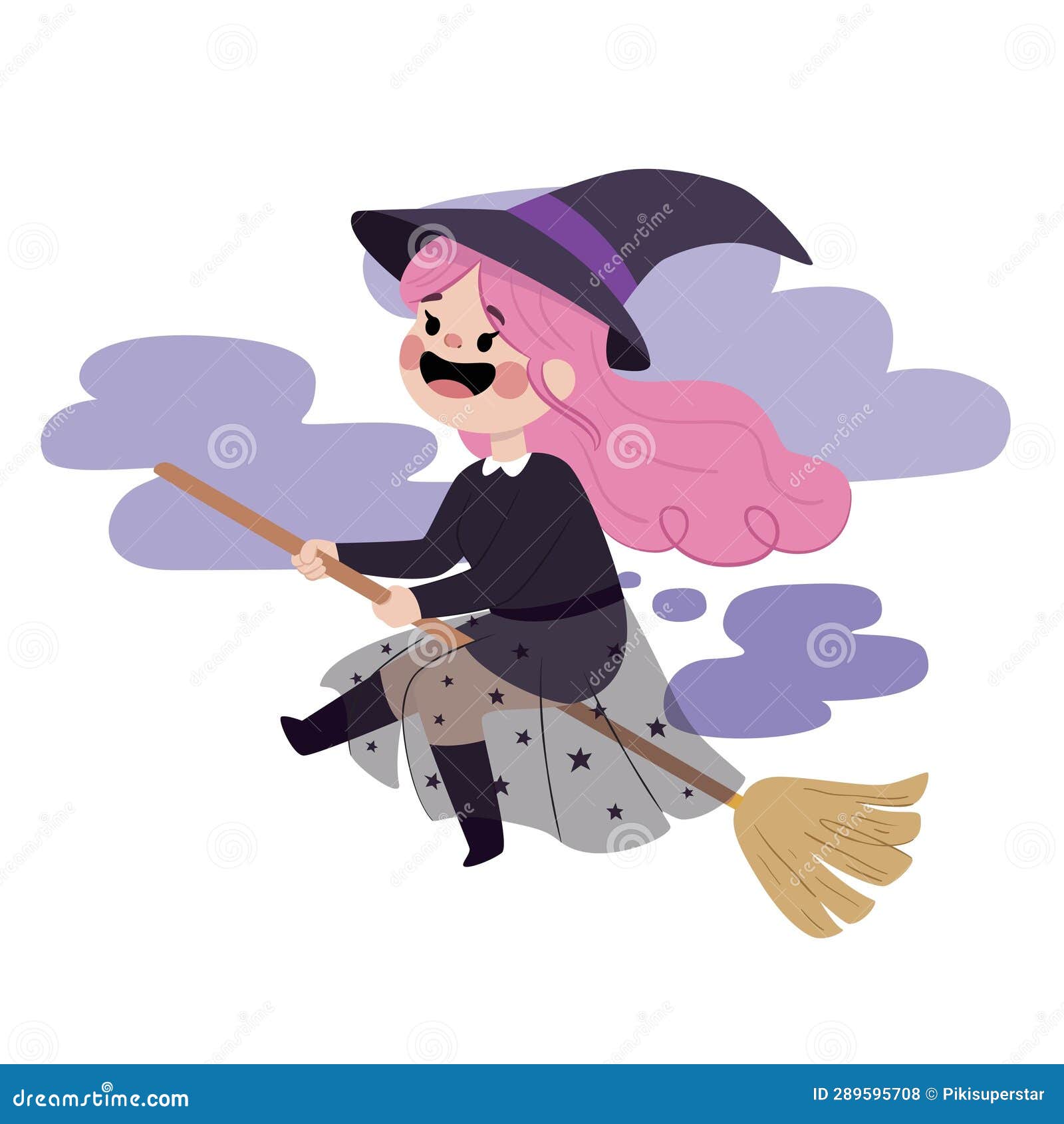 Cute Halloween Witch Broom Design Illustration Stock Vector ...