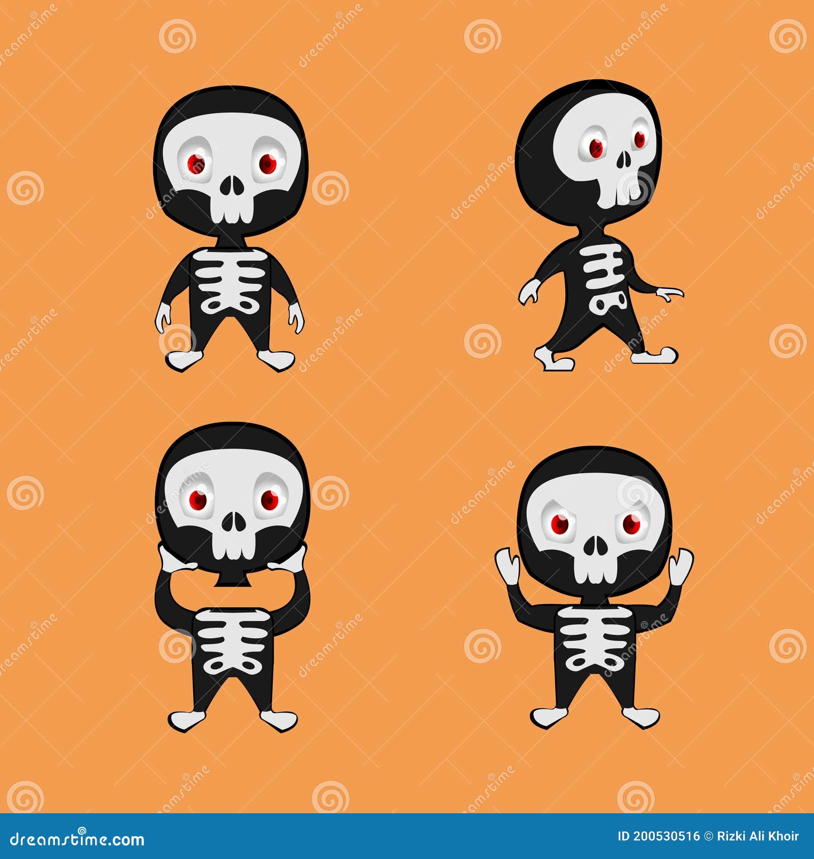 Cute Hallowen Skeletons Collection Stock Vector - Illustration of ...