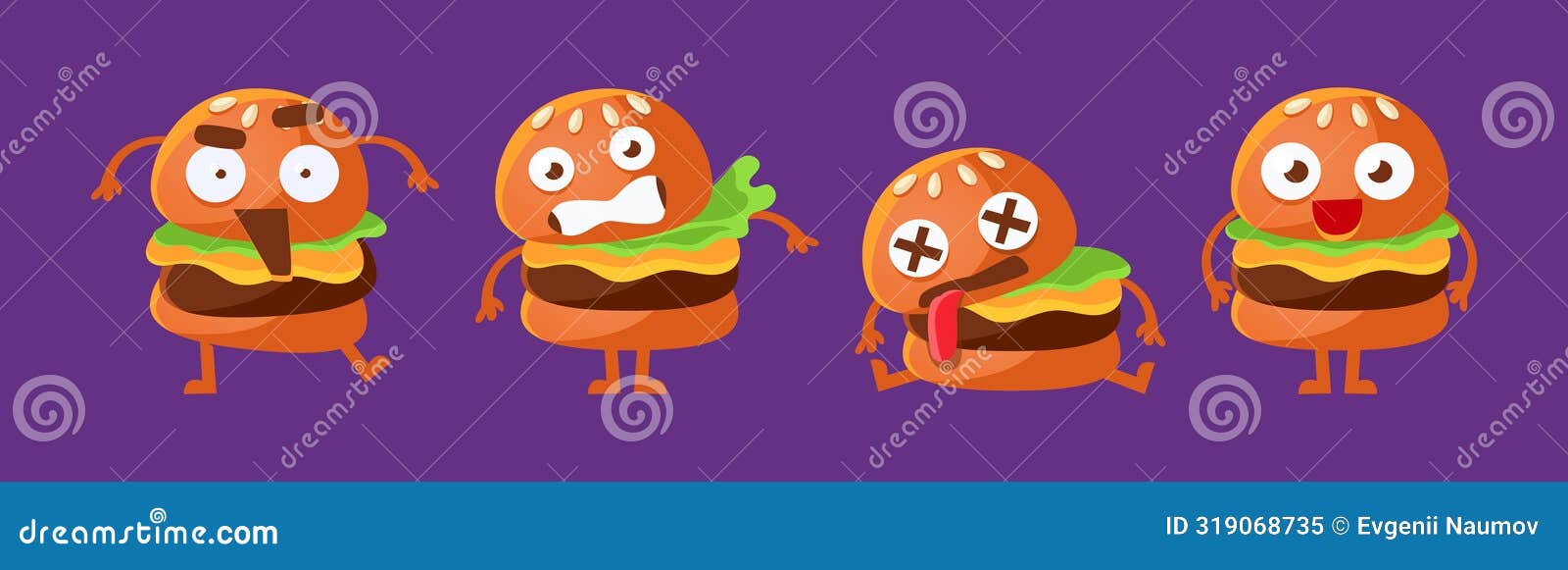 Cute Hamburger Character with Different Emotion Vector Set Stock Vector ...