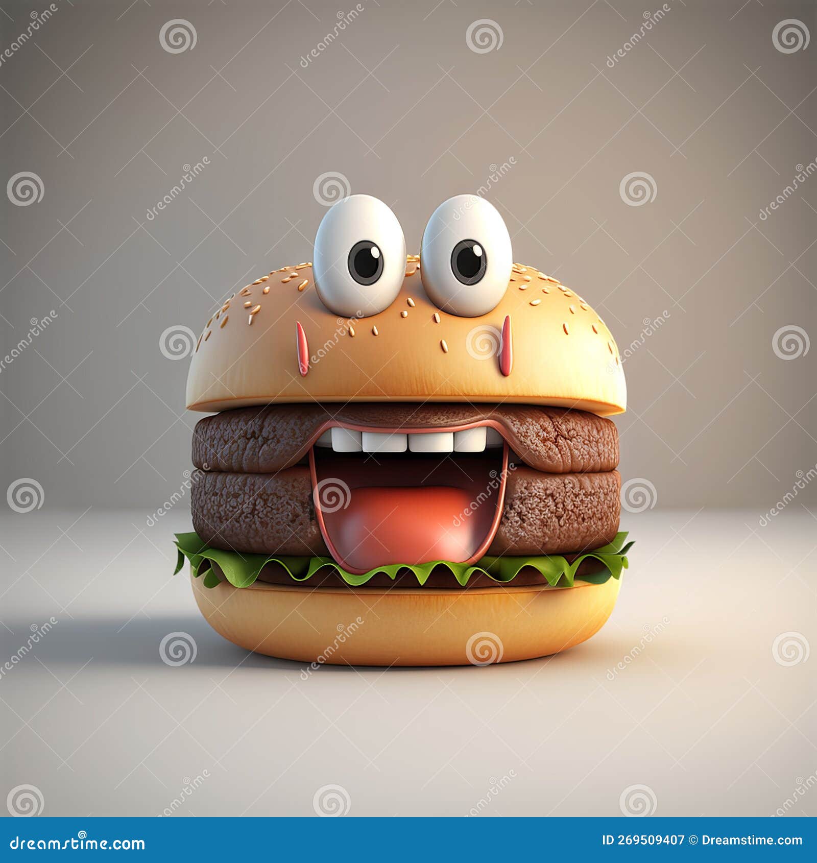 Cute Hamburger Character Isolated on Empty Background. Happy ...