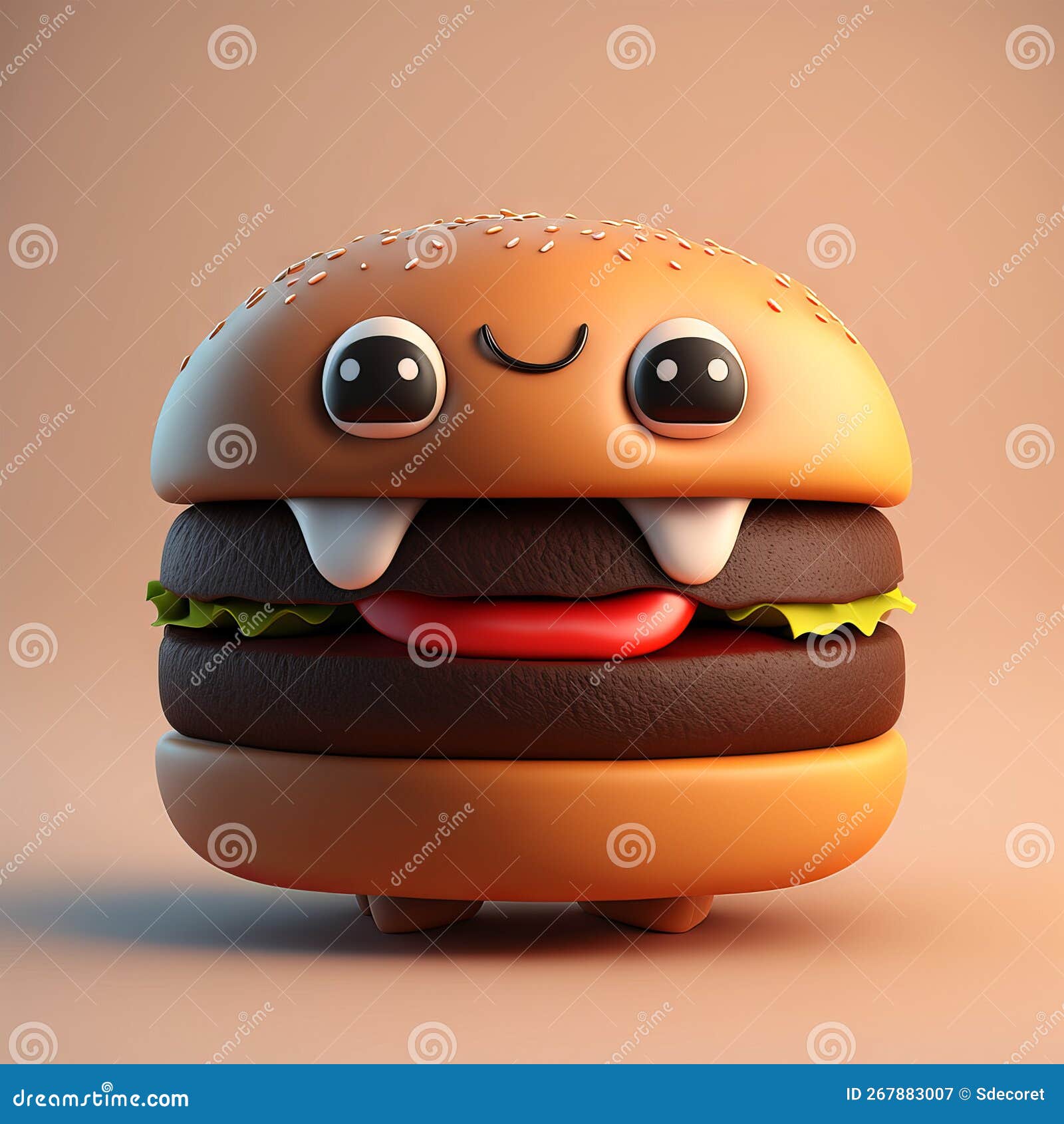Cute Hamburger Character Isolated on Empty Background. Happy ...
