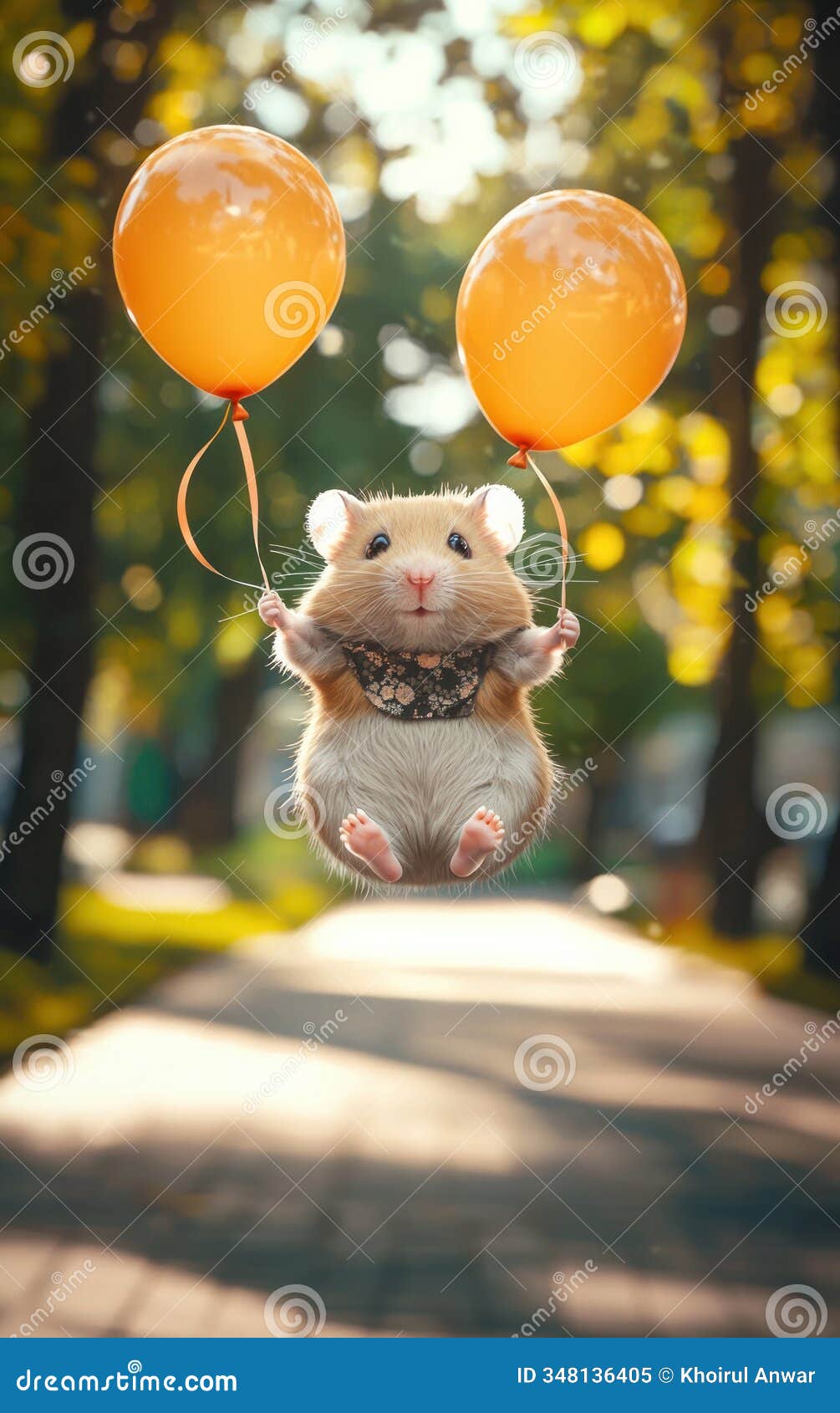 A Cute Hamster with Balloons in a Park Stock Illustration ...