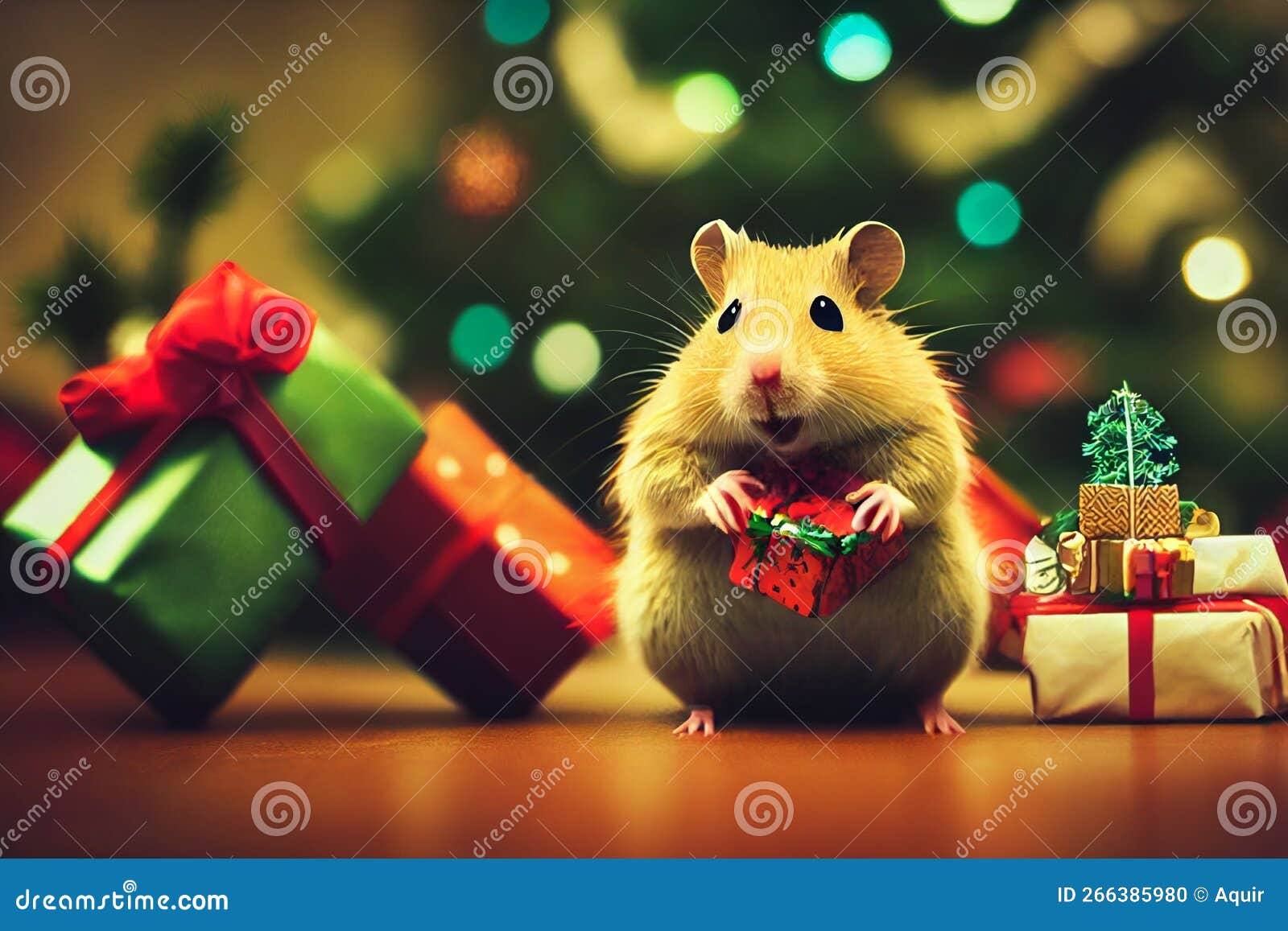 Cute Hamster with Christmas Gift. Ai Generated. Hamster Celebrating ...
